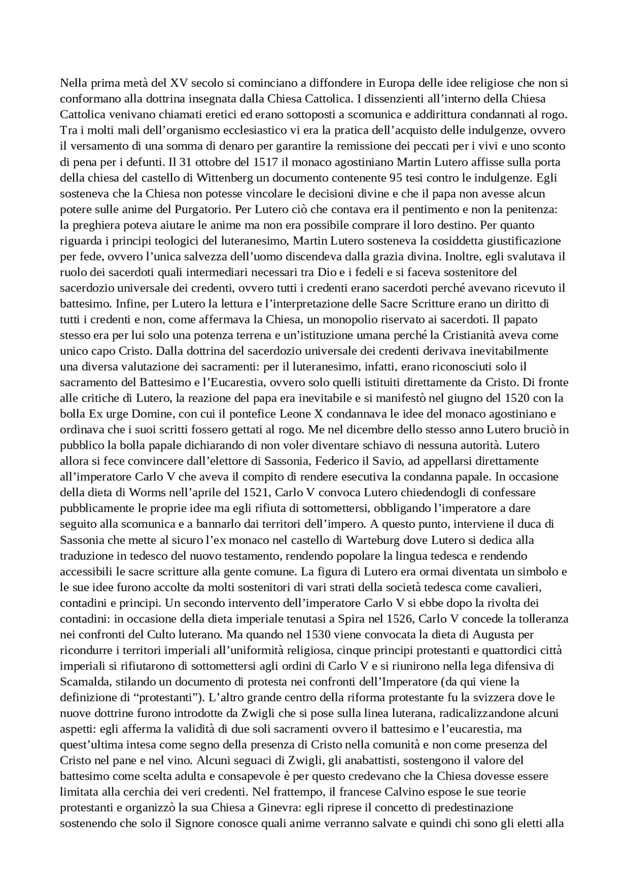 La Riforma Protestante Docsity