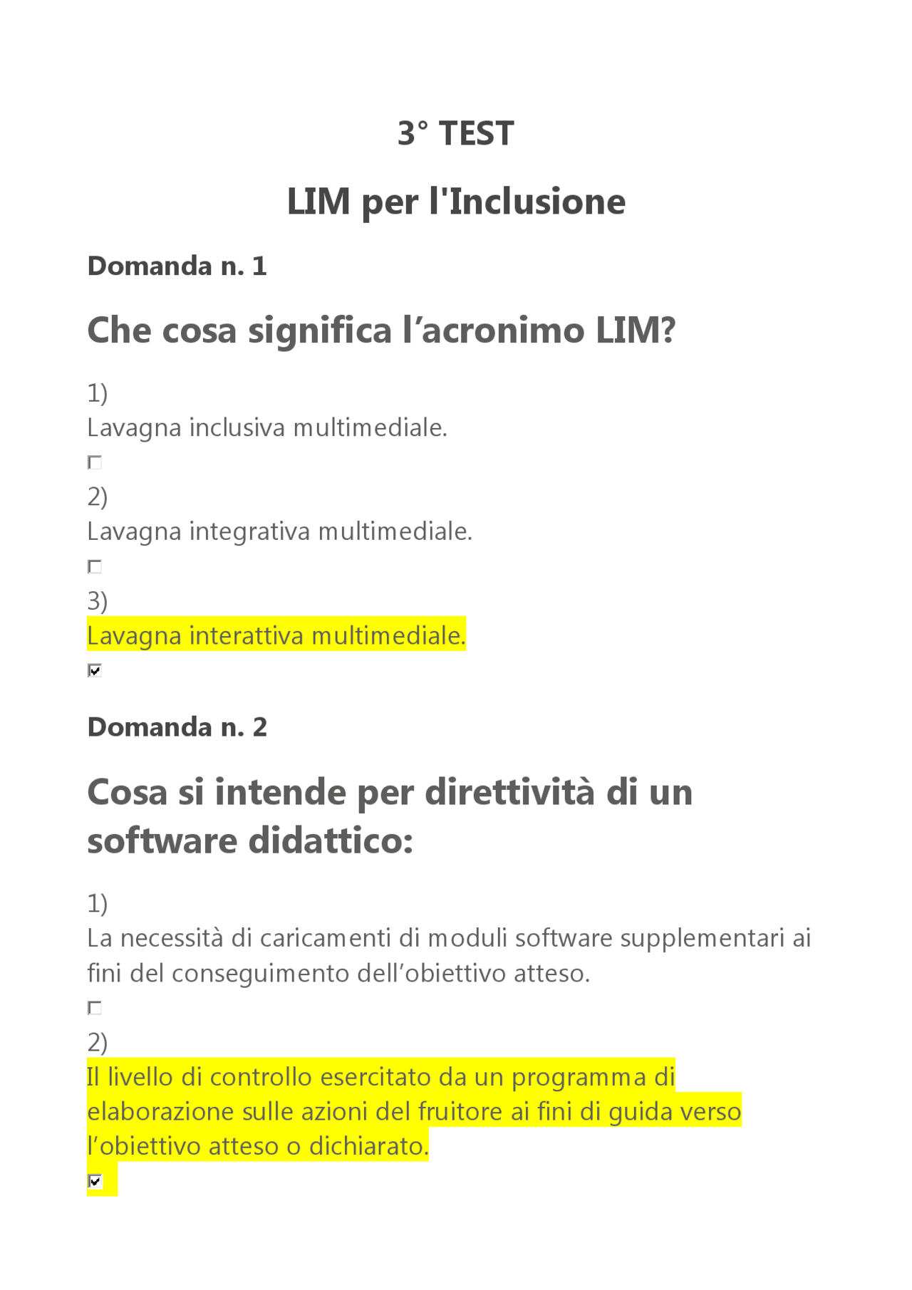 Test Con Risposte Corso Lim Asset Scuola Docsity