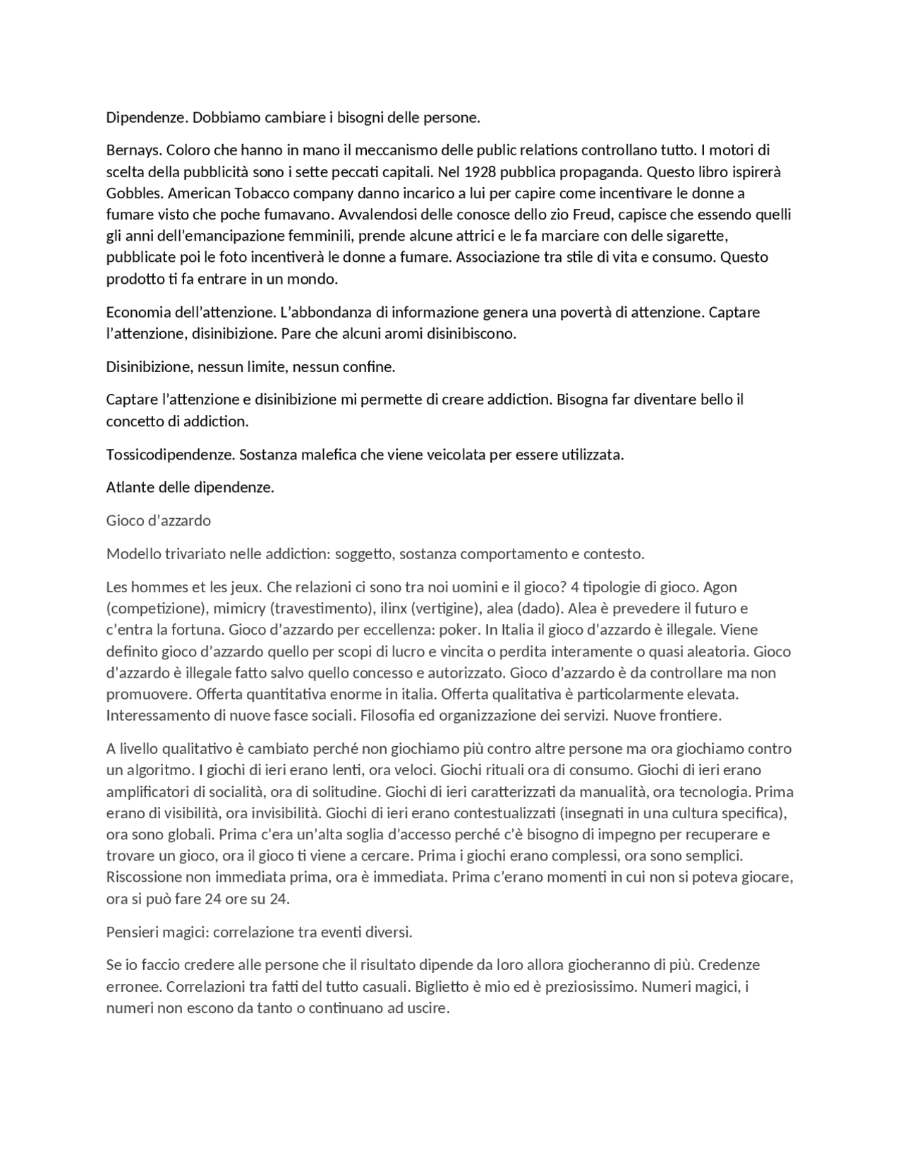 Appunti Di Psicologia Delle Dipendenze Docsity