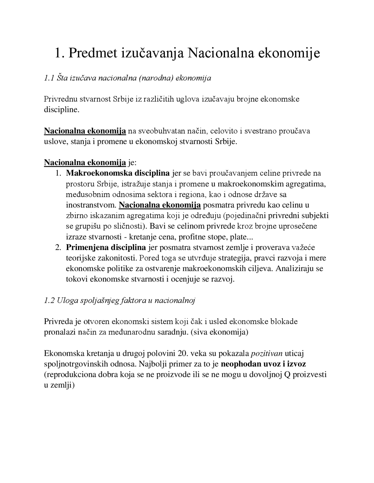 Skripta iz nacionalne ekonomije | Rezime' predlog Ekonomija | Docsity