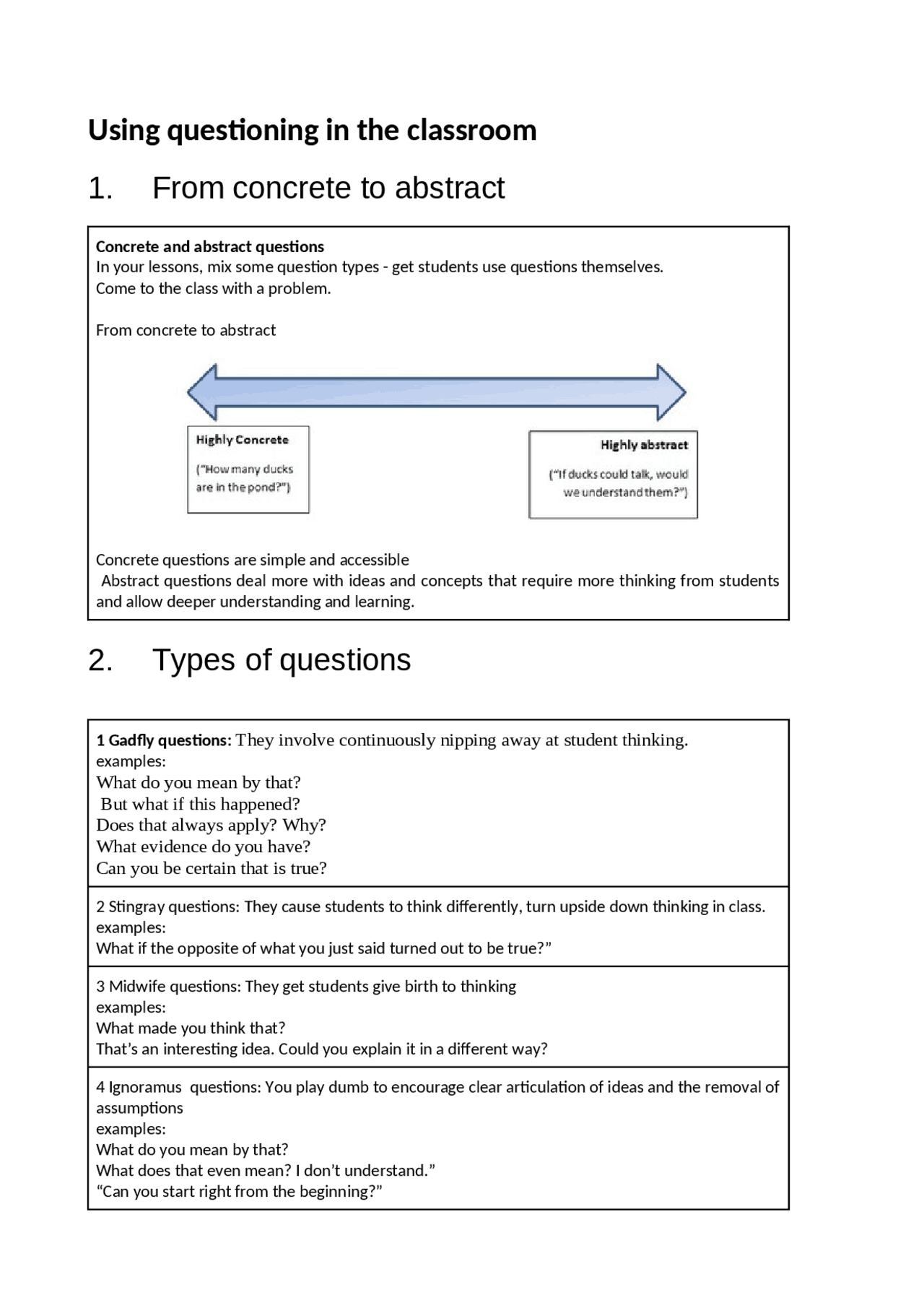 Using questioning in class | Lecture notes Pedagogy - Docsity