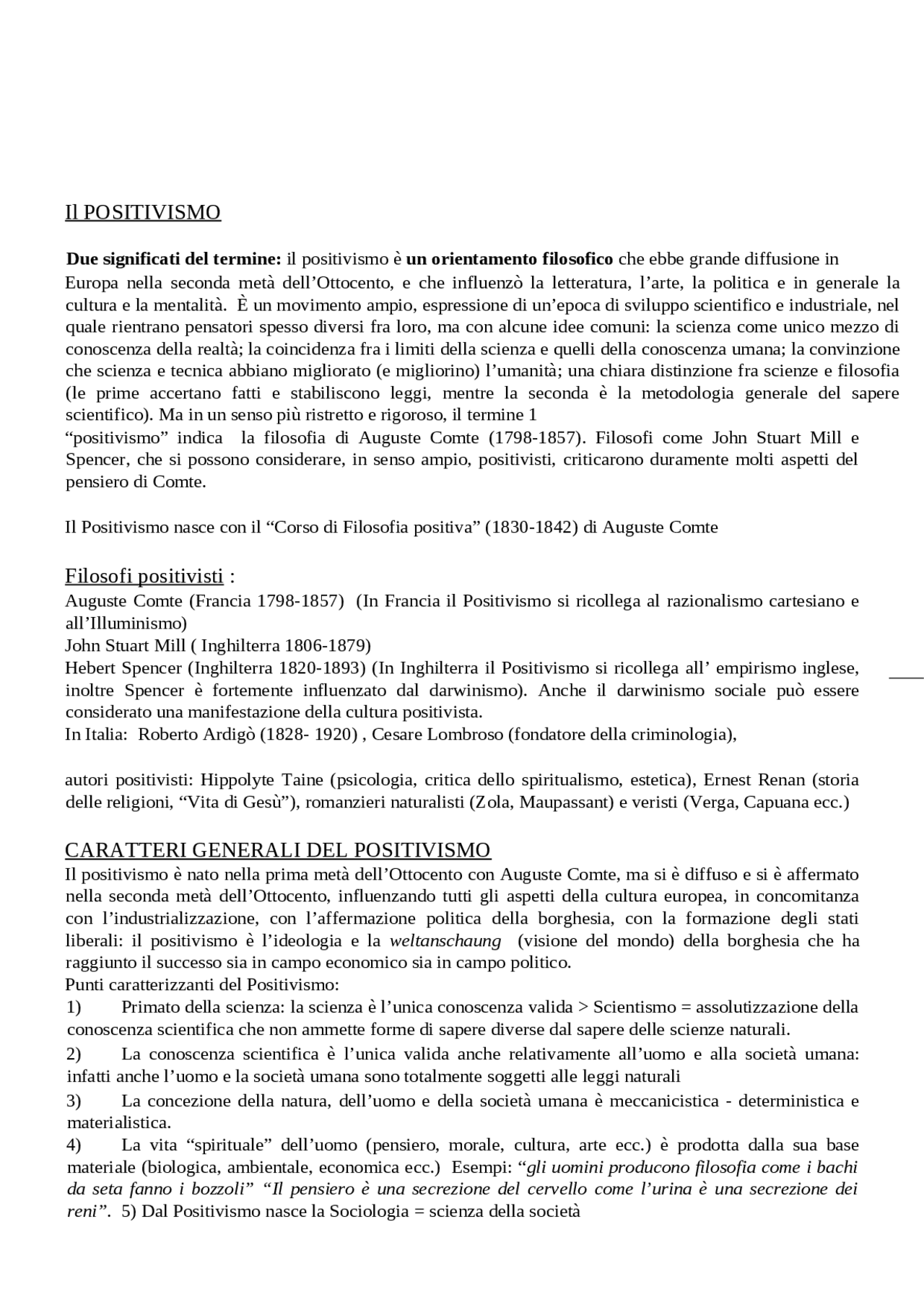 Il Positivismo E Comte Docsity