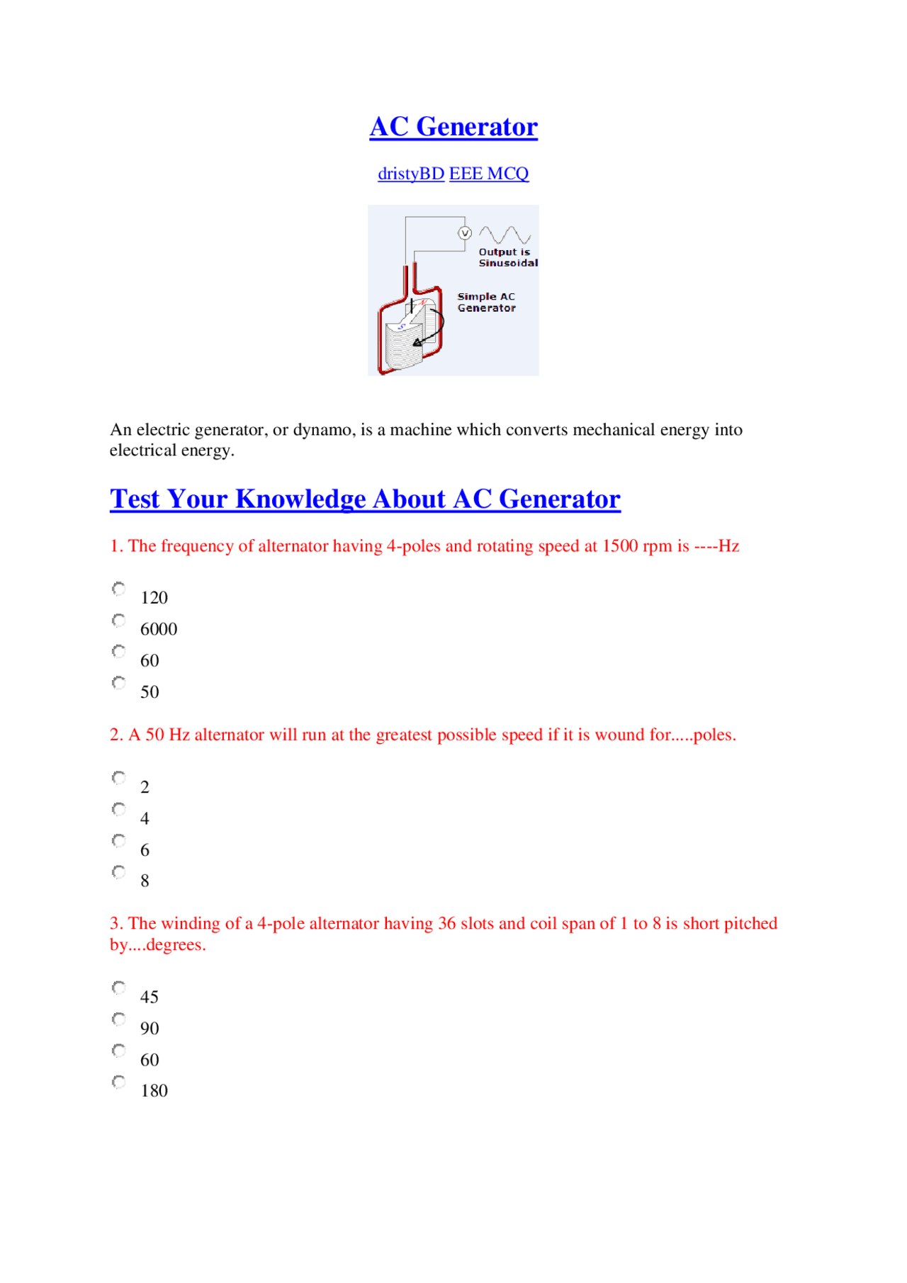 Lectures On Ac Generators Docsity