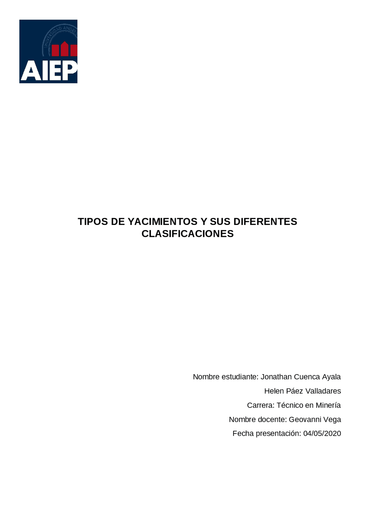 Tipos De Yacimientos Docsity