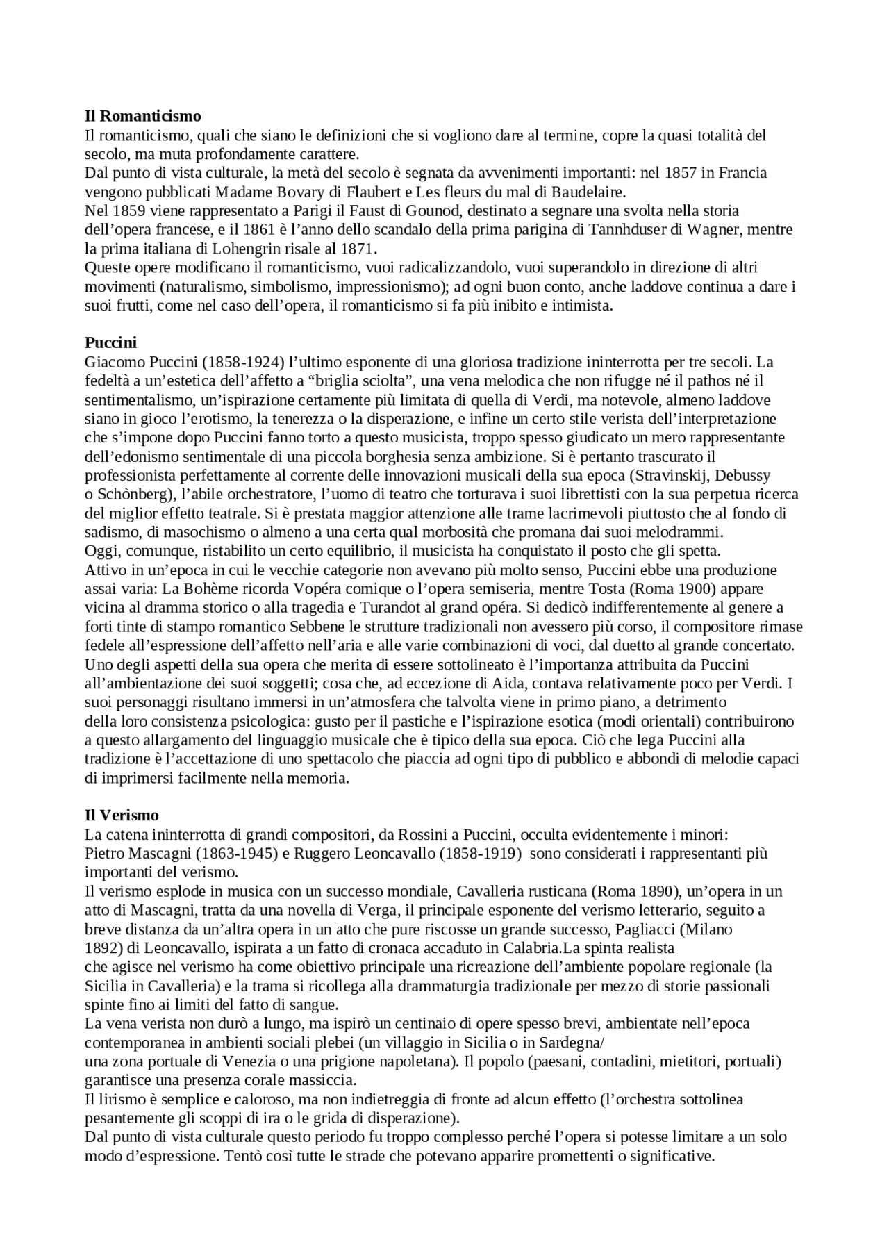Puccini E Il Verismo Docsity