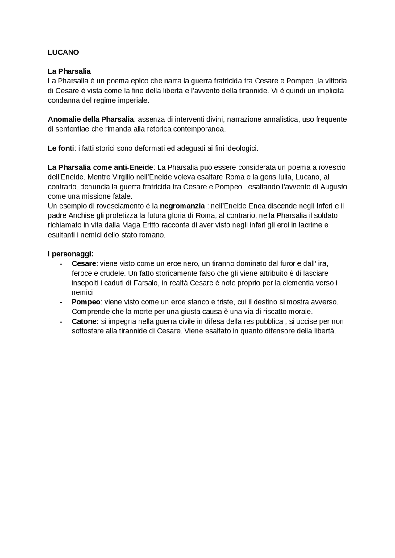 Lucano La Pharsalia Docsity