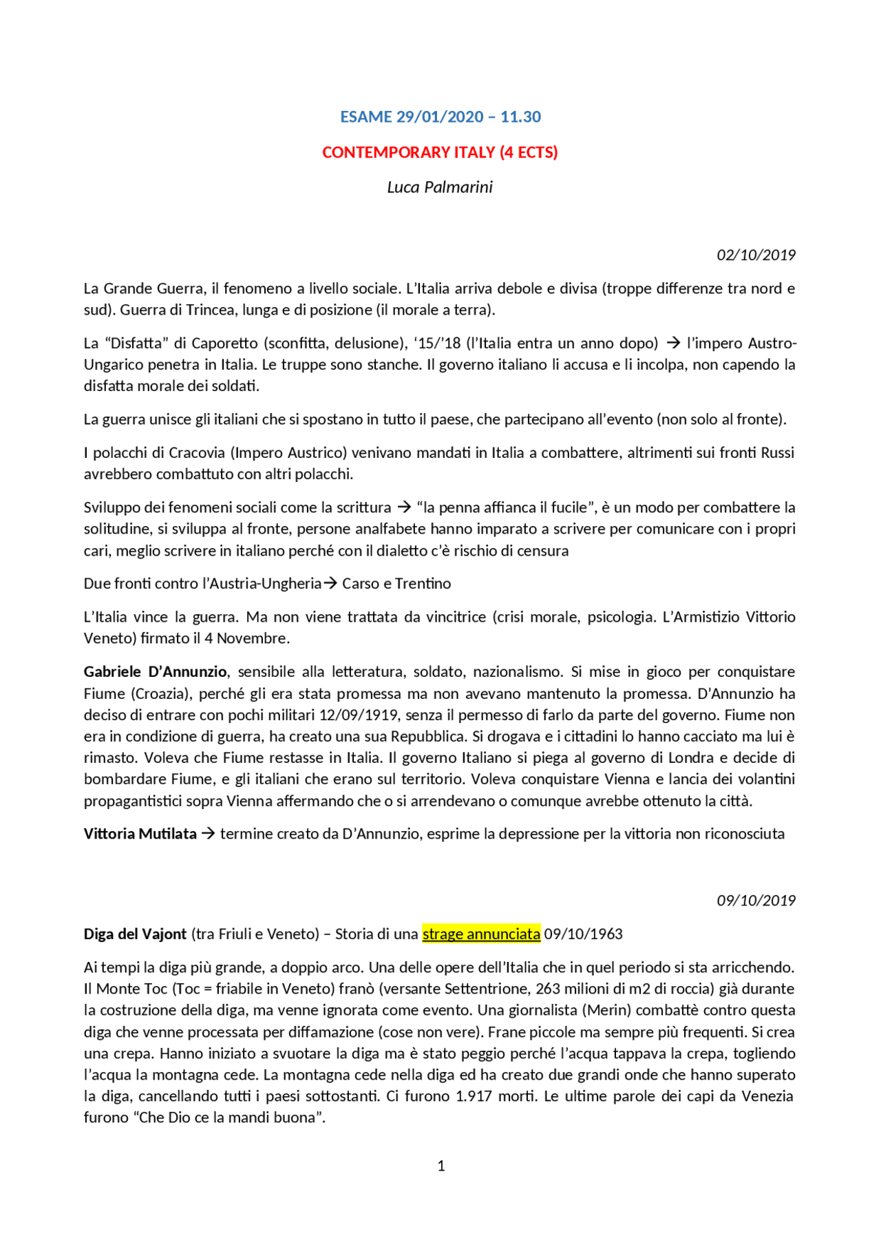 Italia Contemporanea - Docsity