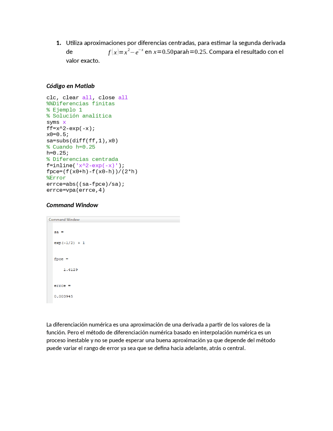 Diferenciación Numérica | Ejercicios de Métodos Numéricos | Docsity