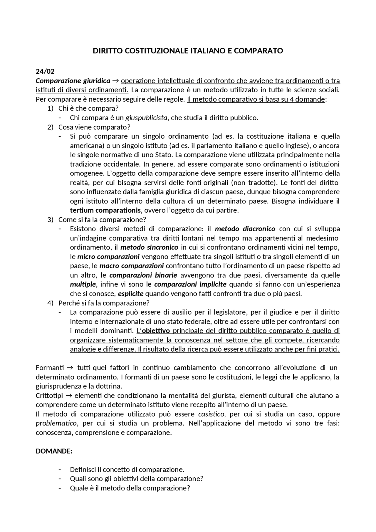 Appunti Diritto Comparato Prof Caravale Docsity