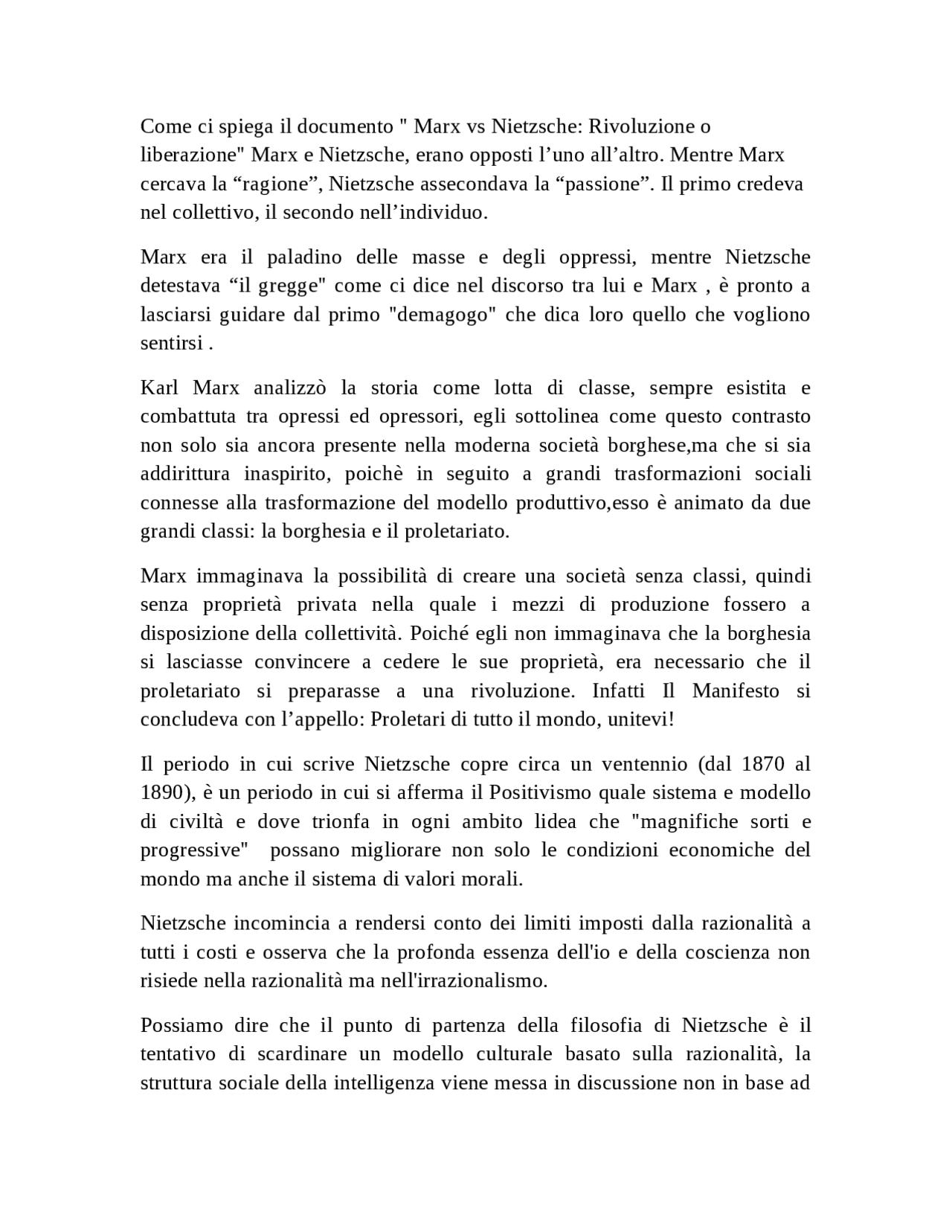 Marx vs Nietzsche: Rivoluzione o liberazione" - Docsity