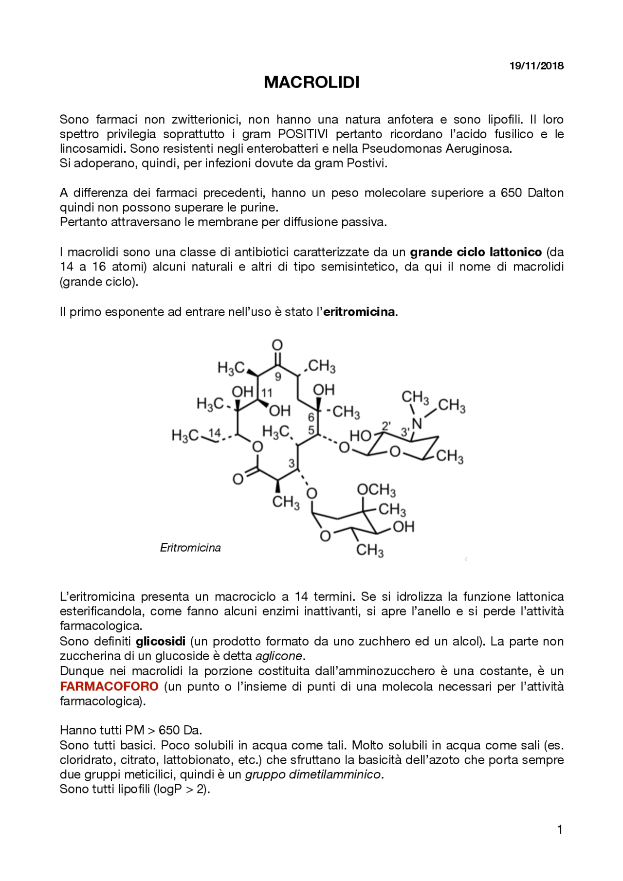 Macrolidi - chimica farmaceutica I - Docsity