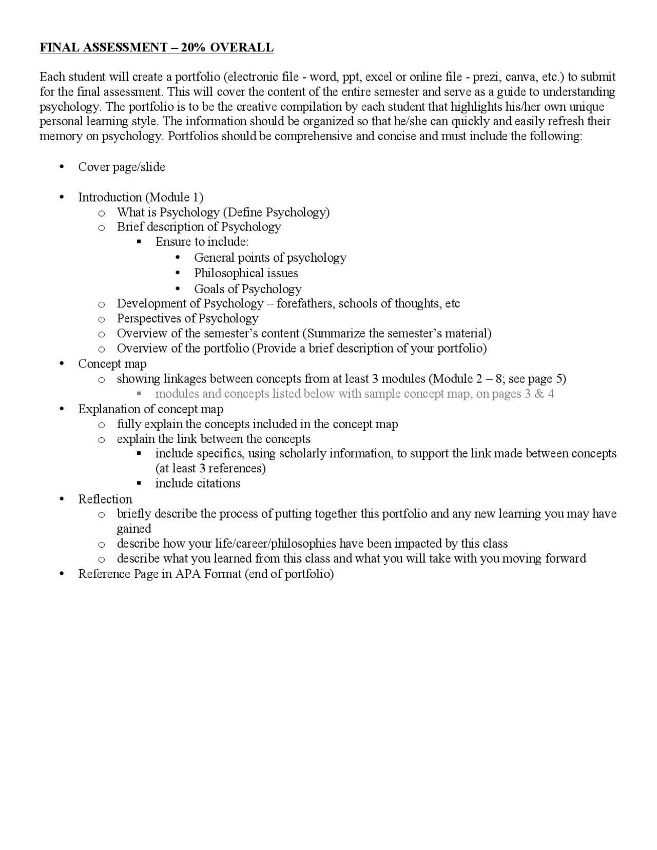 Psychology final project on modules - Docsity