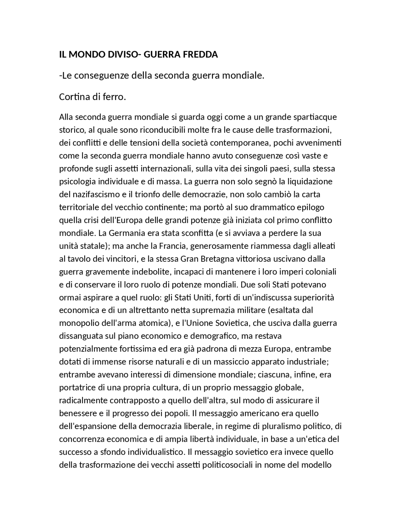 Guerra Fredda Appunti Lezione Docsity