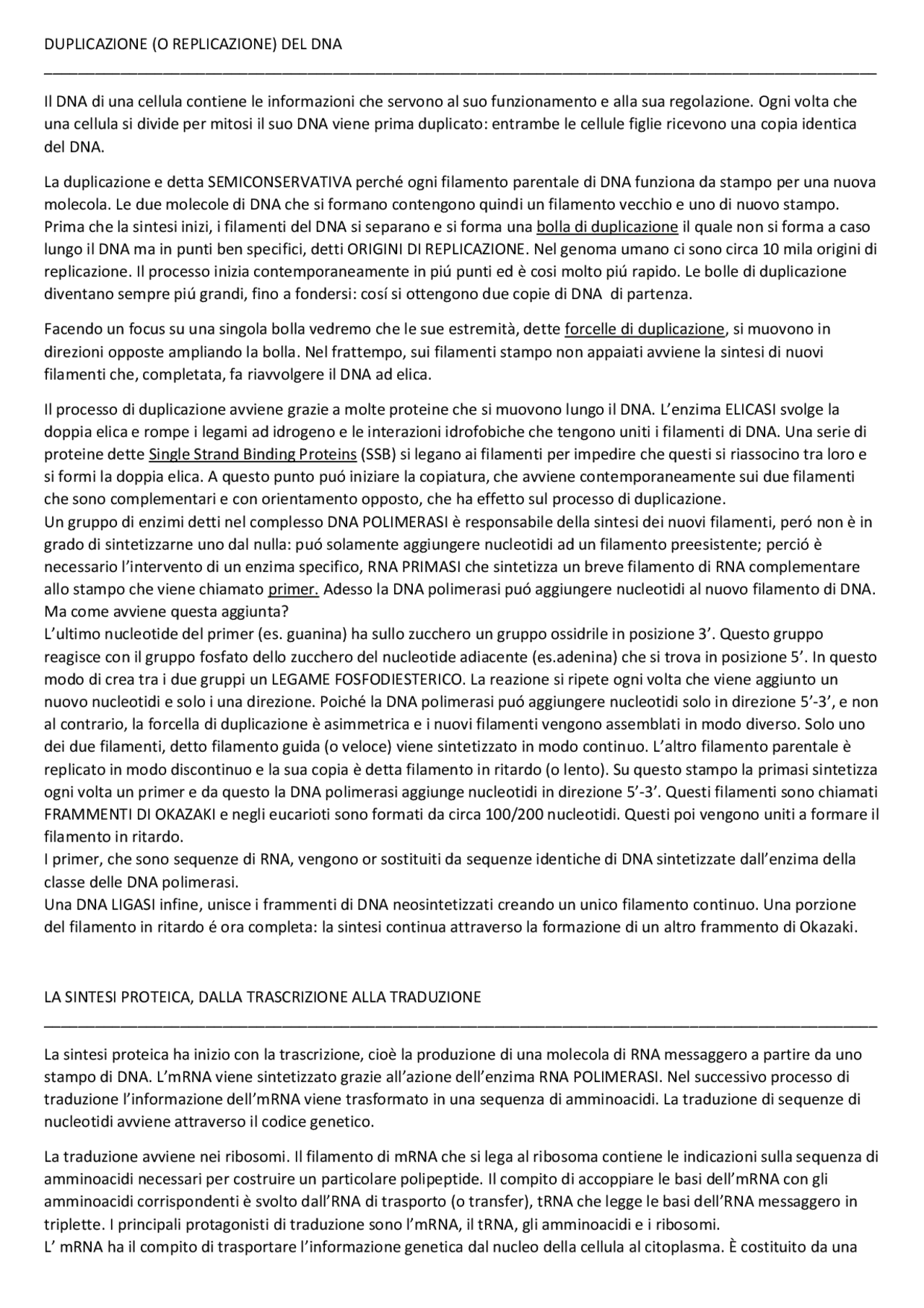 Duplicazione Trascrizione E Traduzione Del Dna Docsity