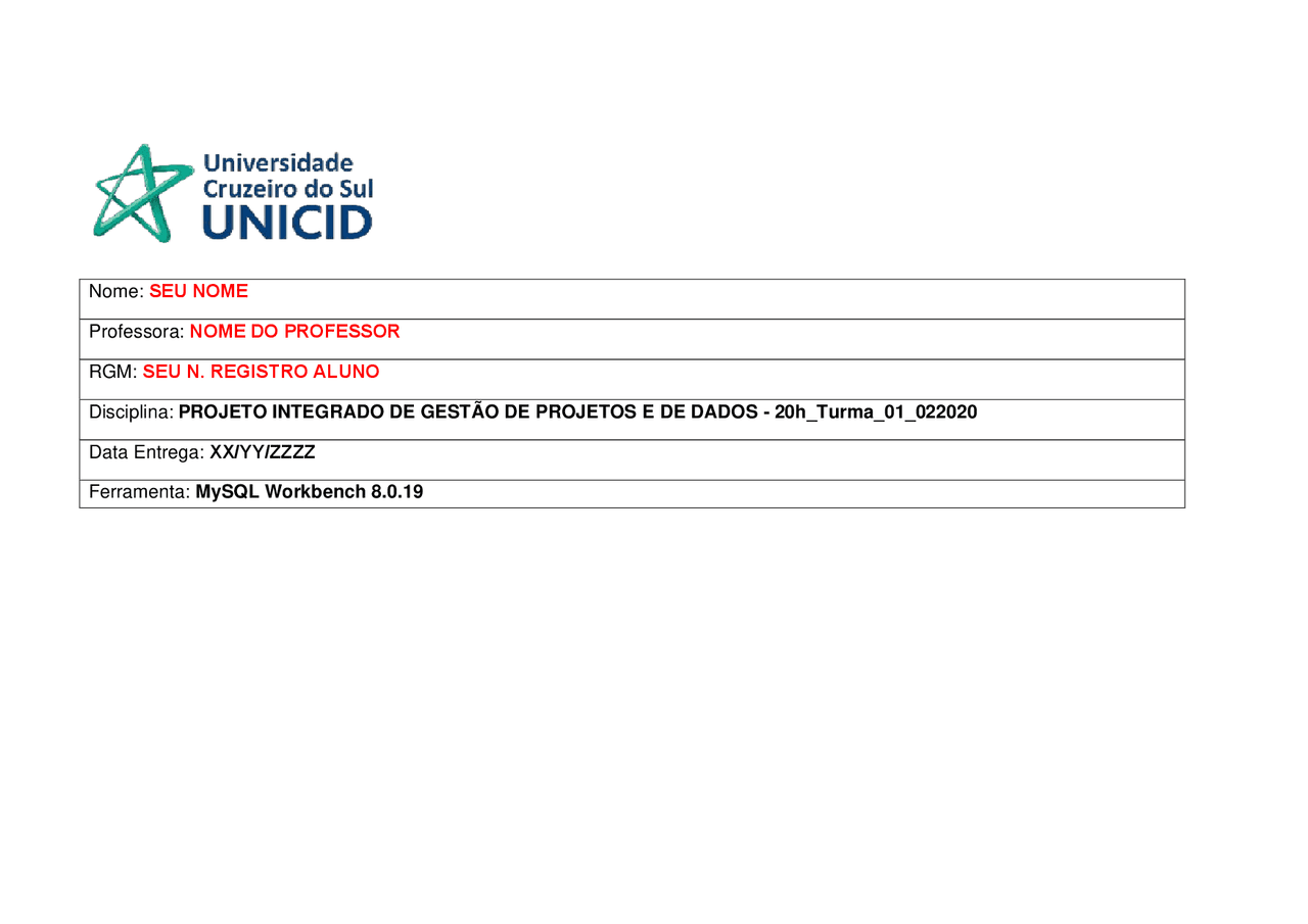 Projeto Integrado De GestÃo De Projetos E De Dados Docsity