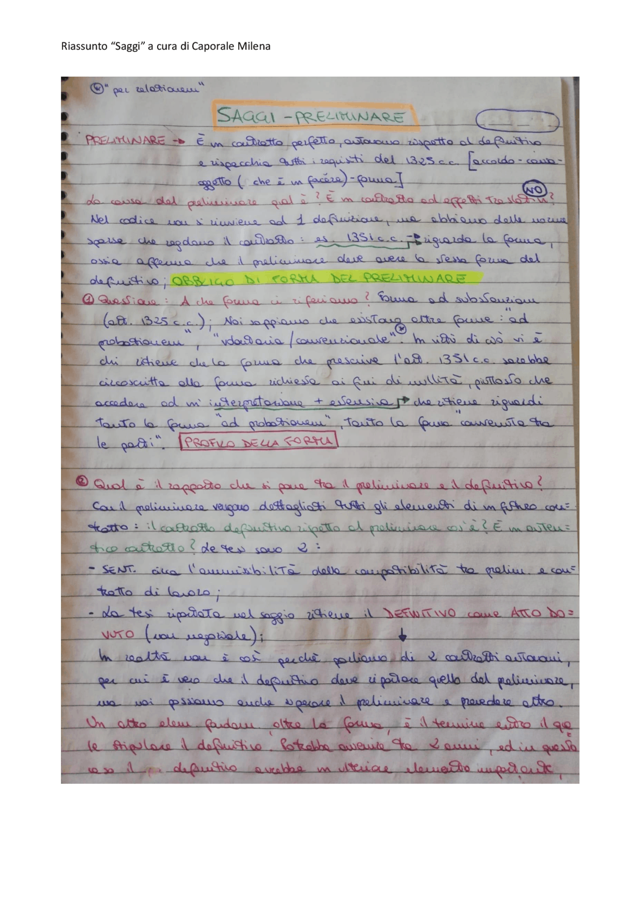 Saggi Diritto Civile Il Preliminare Docsity