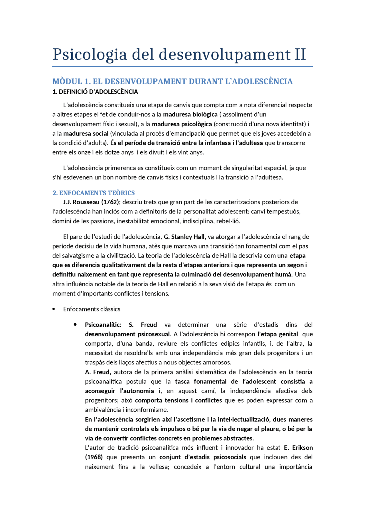 Psicologia Del Desenvolupament Ii Docsity