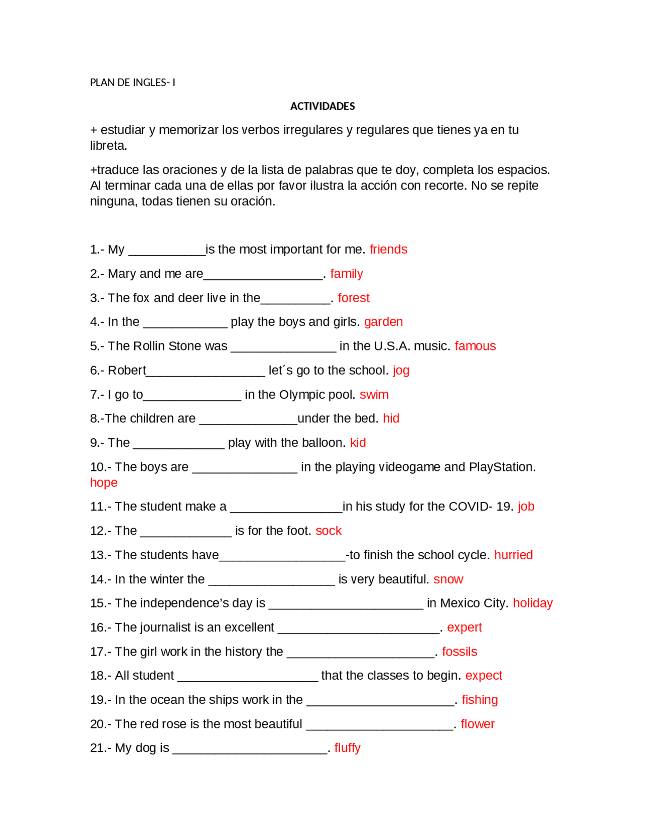 EJERCICIOS DE INGLES | Ejercicios de Inglés | Docsity