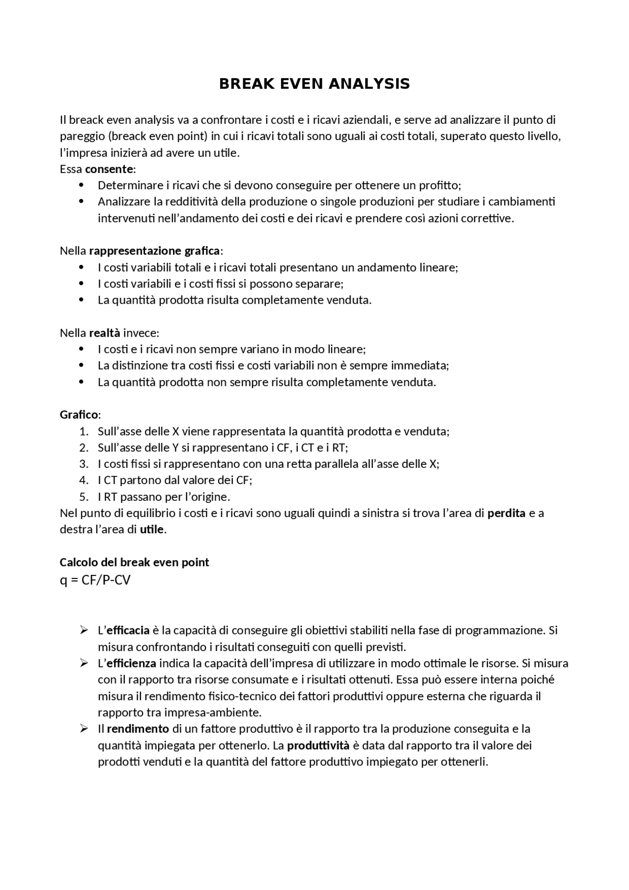 La Break Even Analysis E Break Even Point Appunti Di Economia