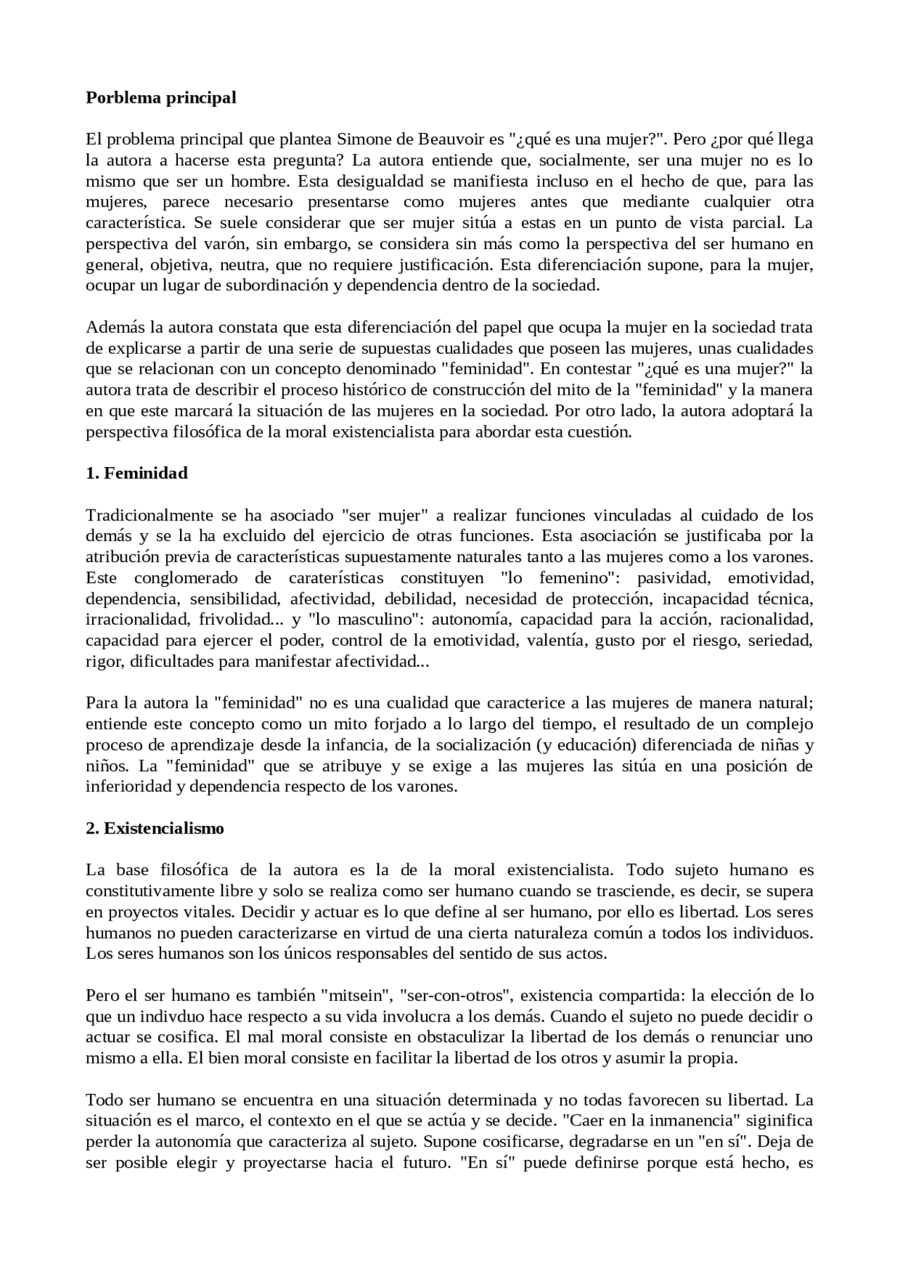 Resumen Simone De Beauvoir Docsity