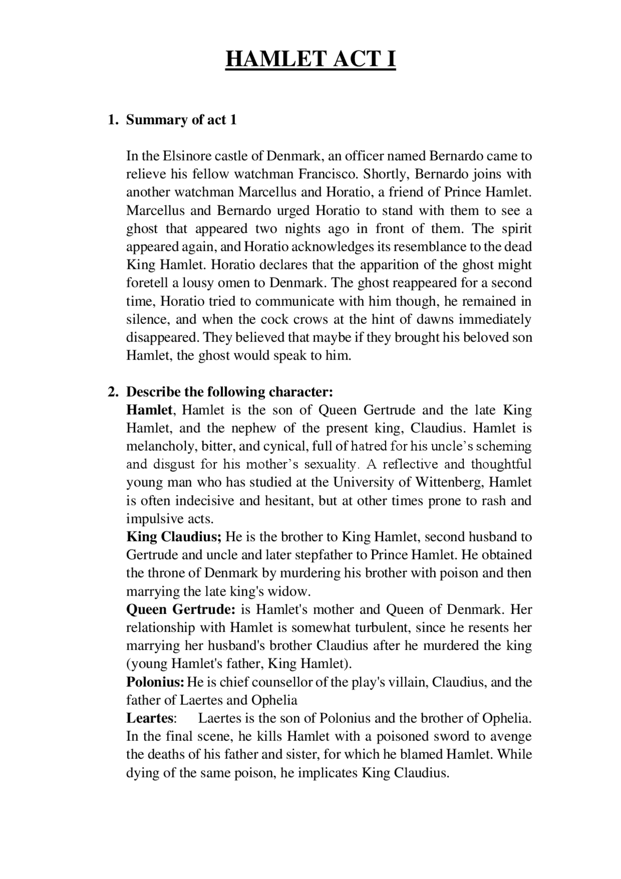 ACTO 1 SHAKESPEAR HAMLET - Docsity