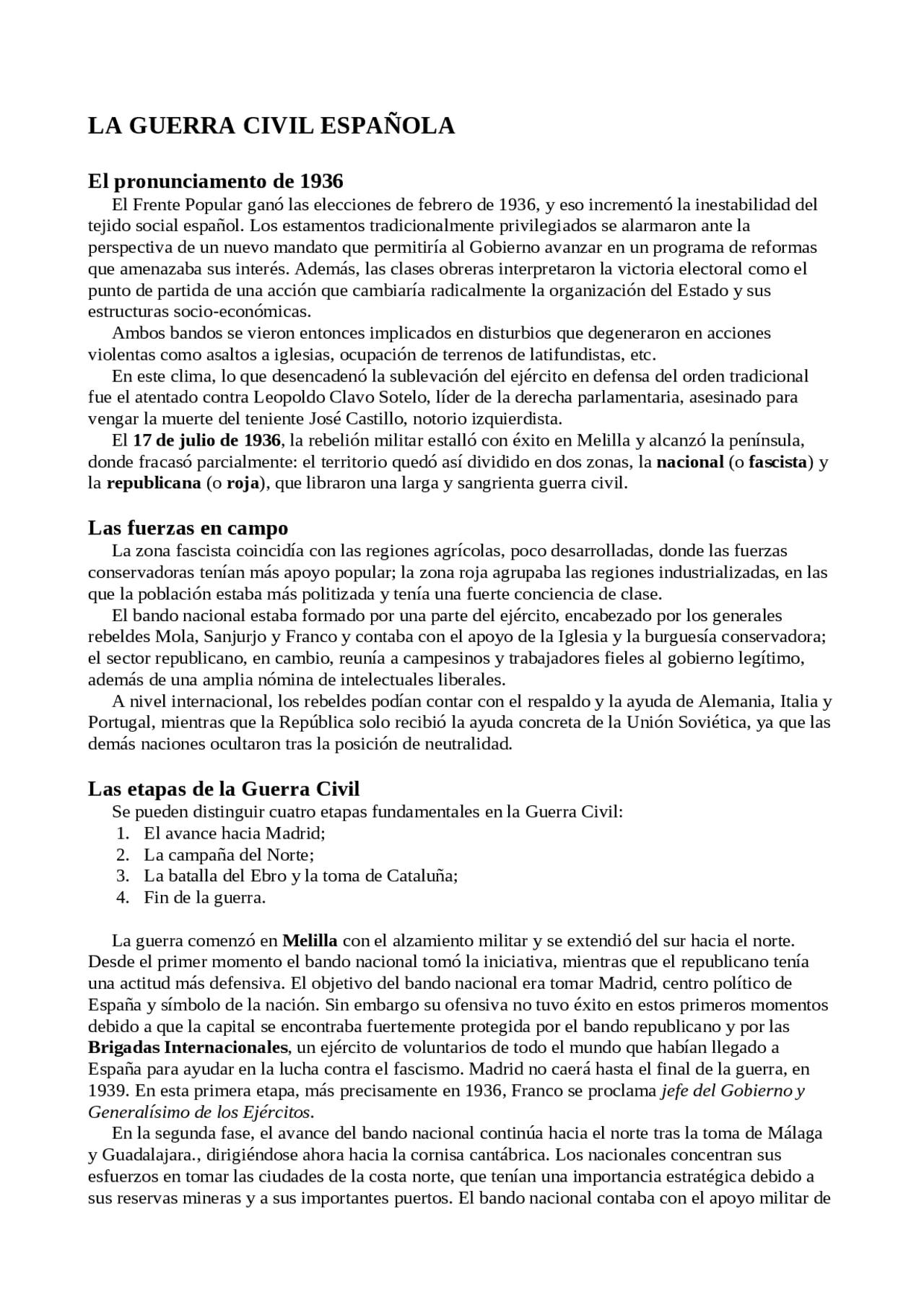 La Guerra Civil española | Resúmenes de Lengua y Literatura | Docsity