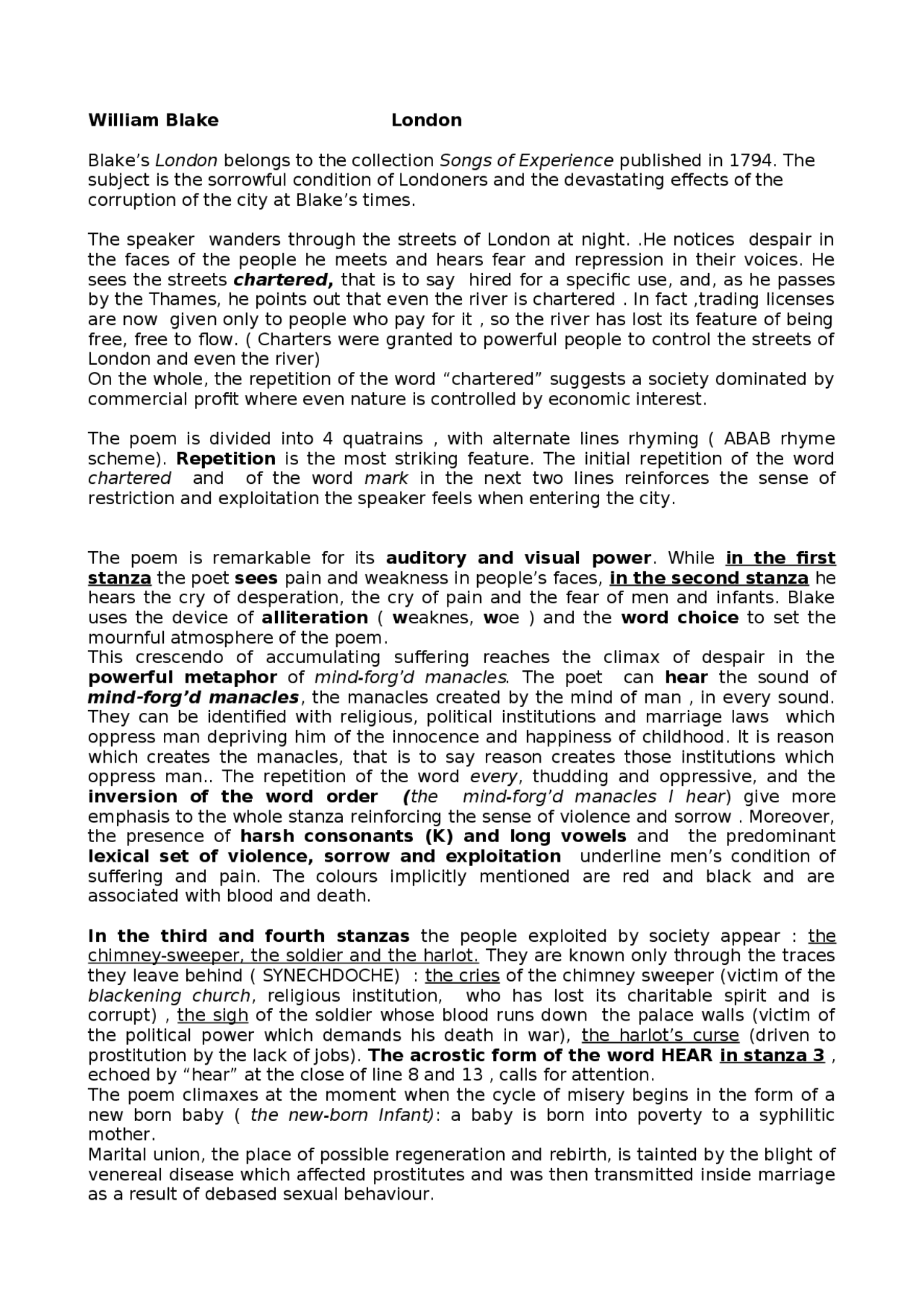 London, William Blake - Docsity