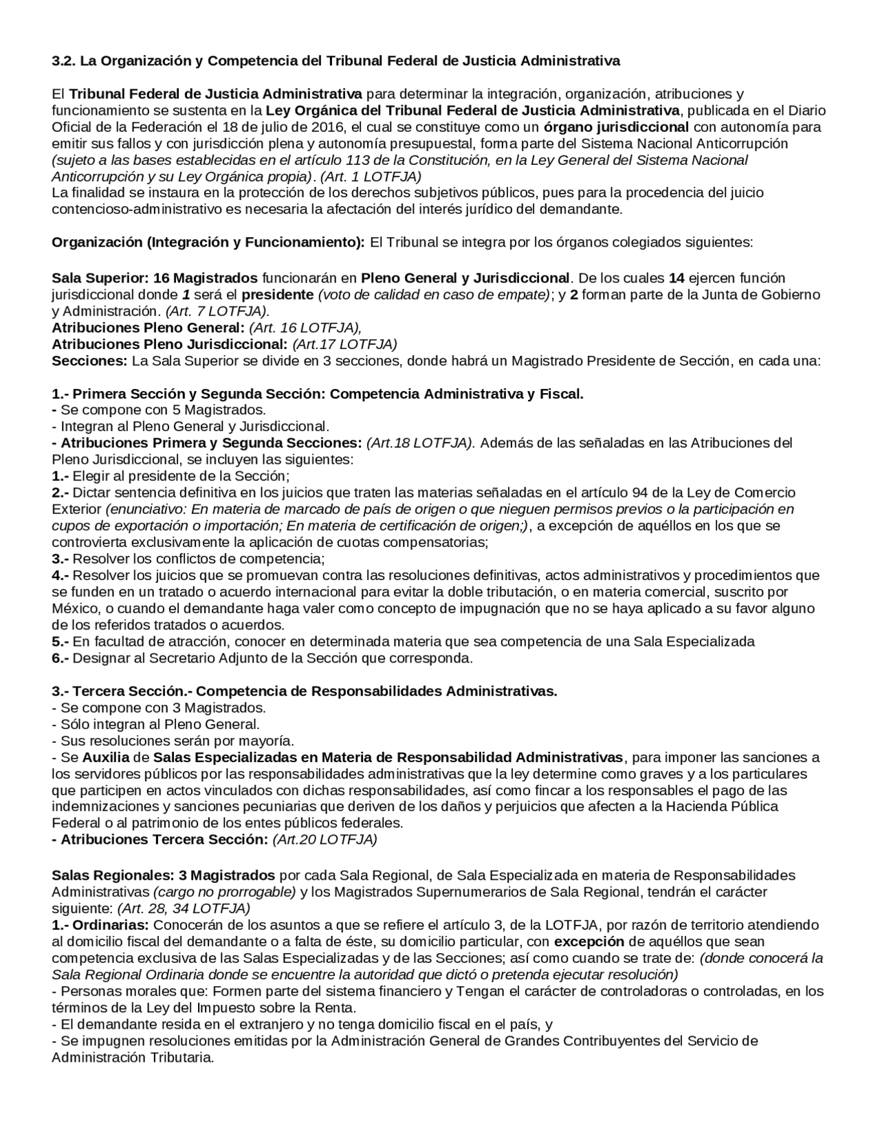 Organización y competencia del TFJA - Docsity