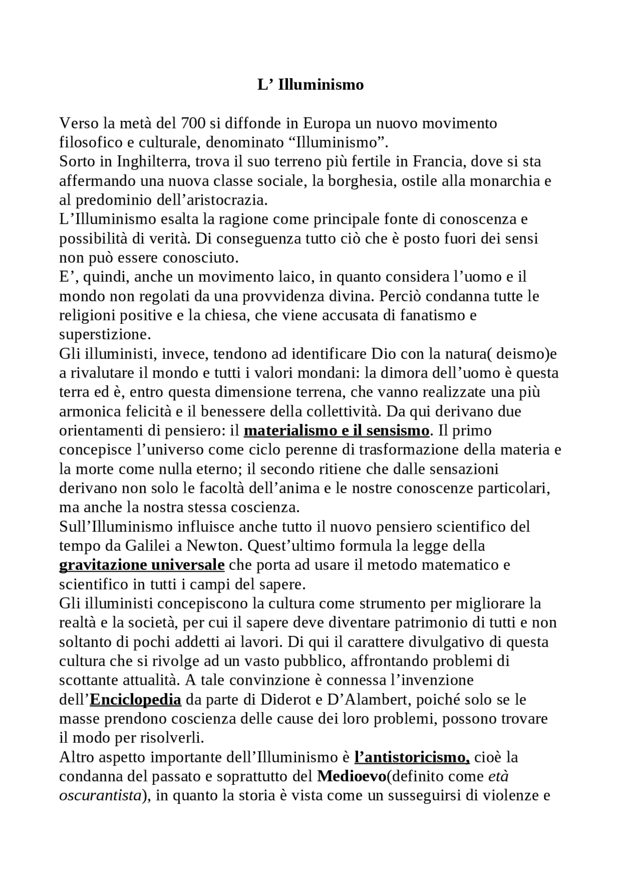 Illuminismo Appunti Docsity