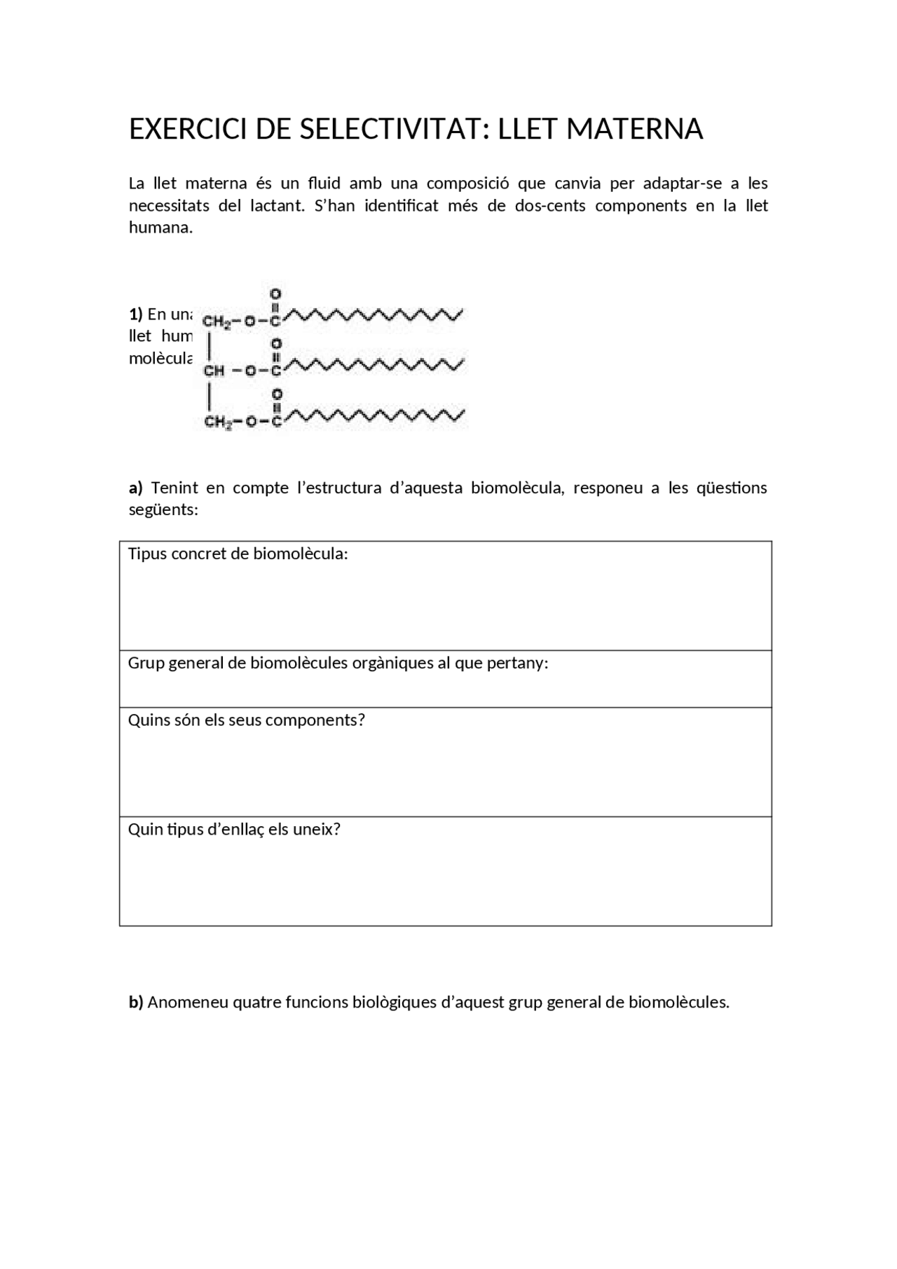 Exercici Biologia Selectivitat Docsity