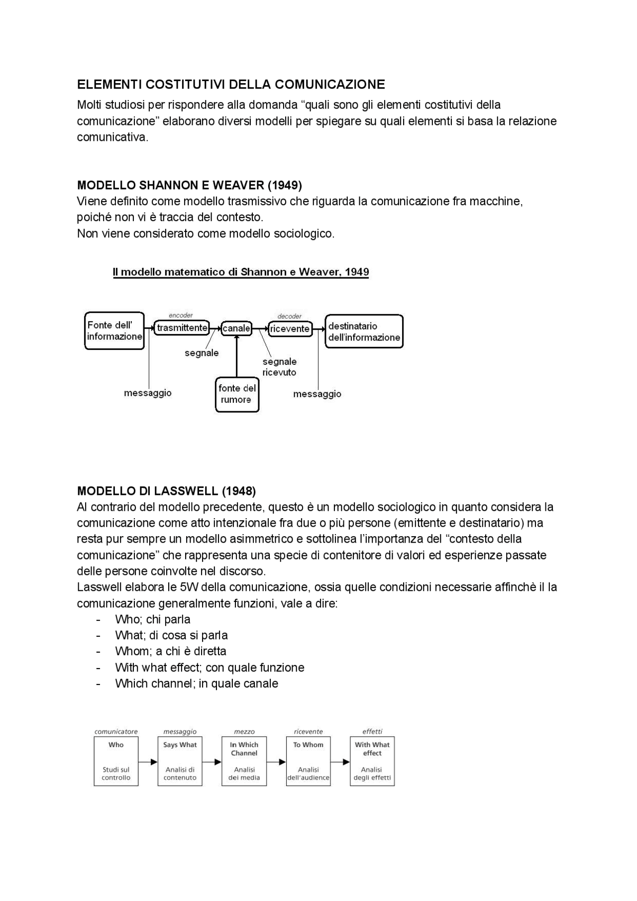 Elementi costitutivi e modelli comunicativi - Docsity