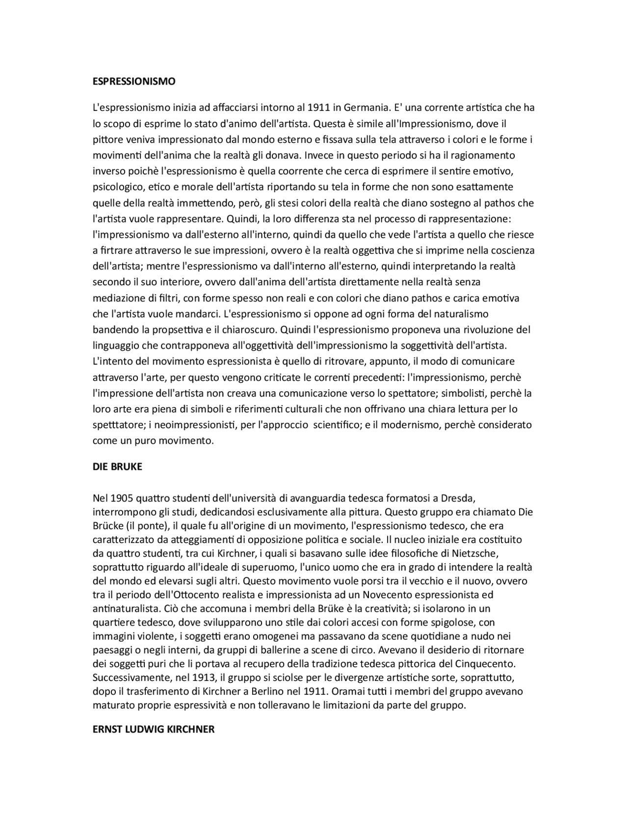 ESPRESSIONISMO E KIRCHNER CON LA SCENA DI STRADA BERLINESE - Docsity