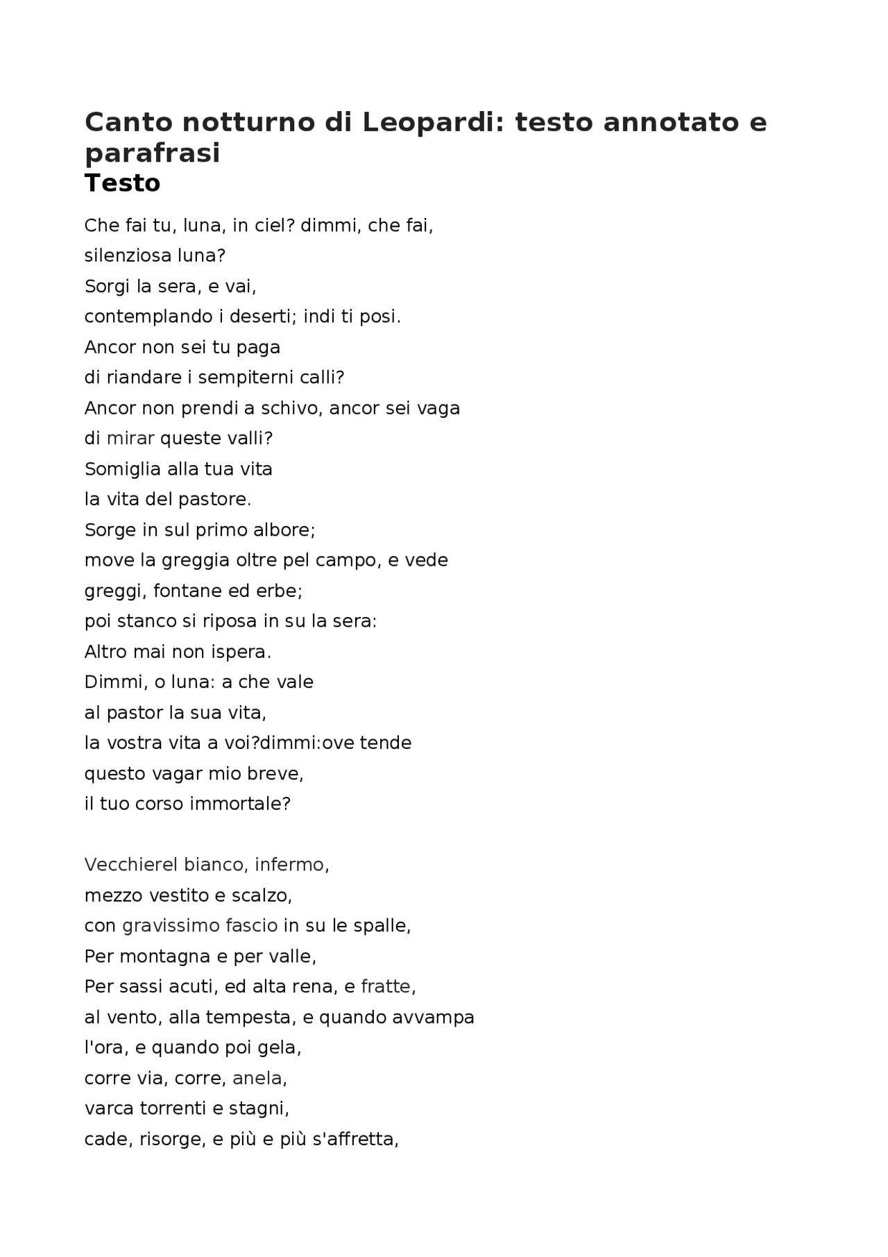 Canto Notturno - Leopardi - Docsity