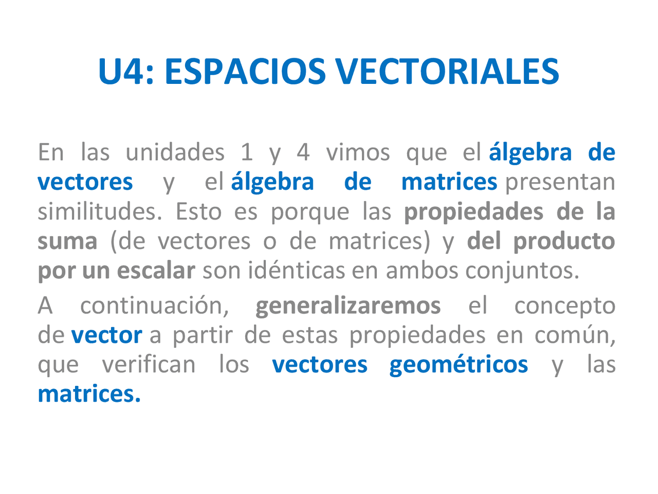 Espacios vectoriales | Diapositivas de Álgebra Lineal | Docsity