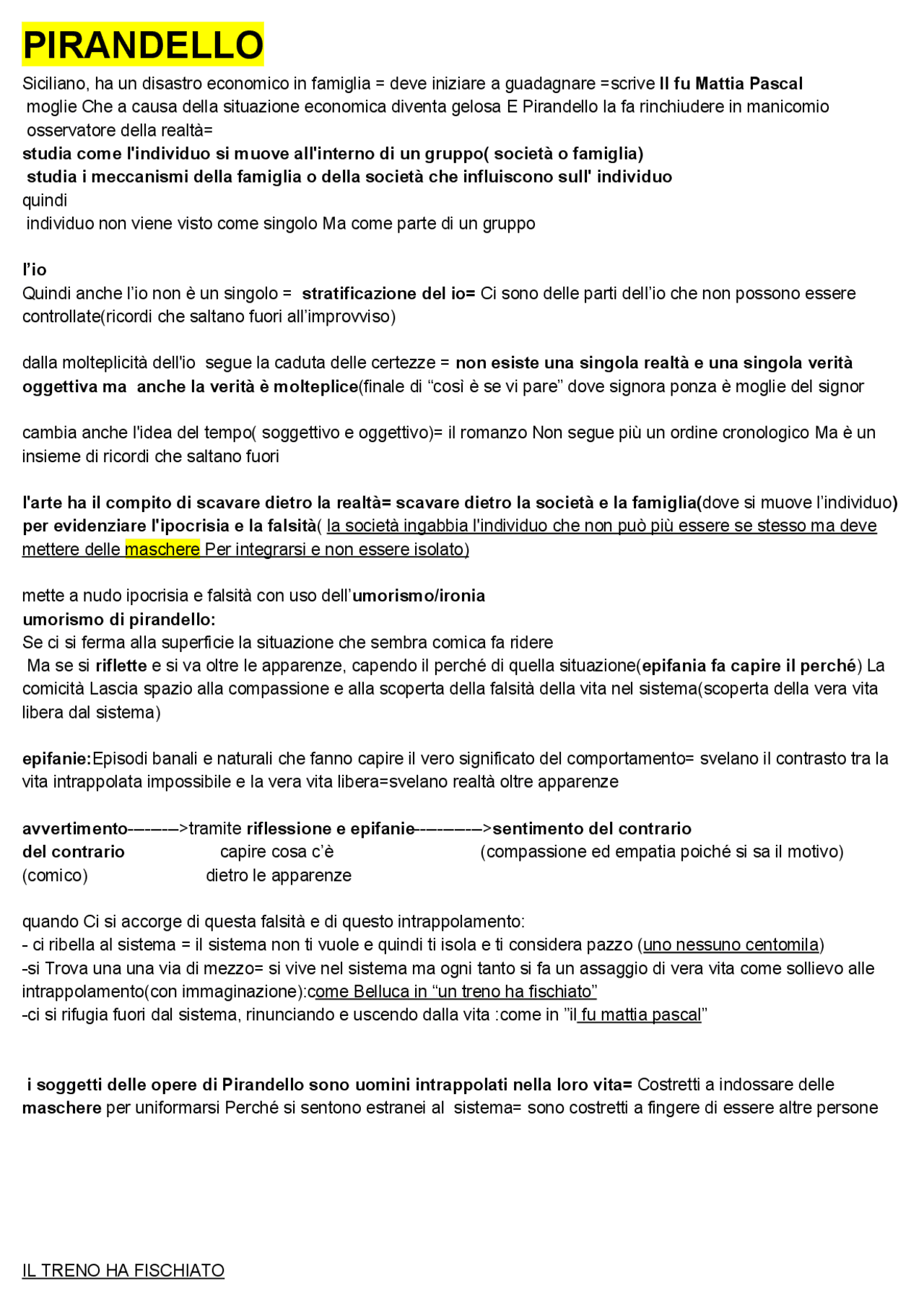 APPUNTI PIRANDELLO PER MATURITA' SCIENTIFICO - Docsity
