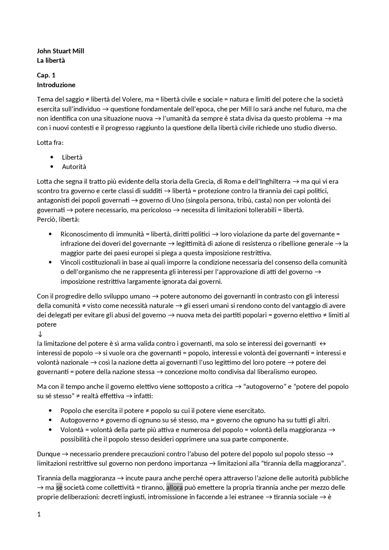 Saggio On Liberty di John Stuart Mill - Docsity