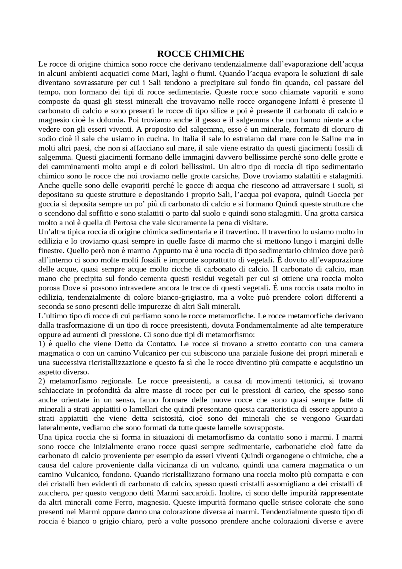 Rocce Chimiche Scienze Della Terra Appunti Di Scienze Della Terra