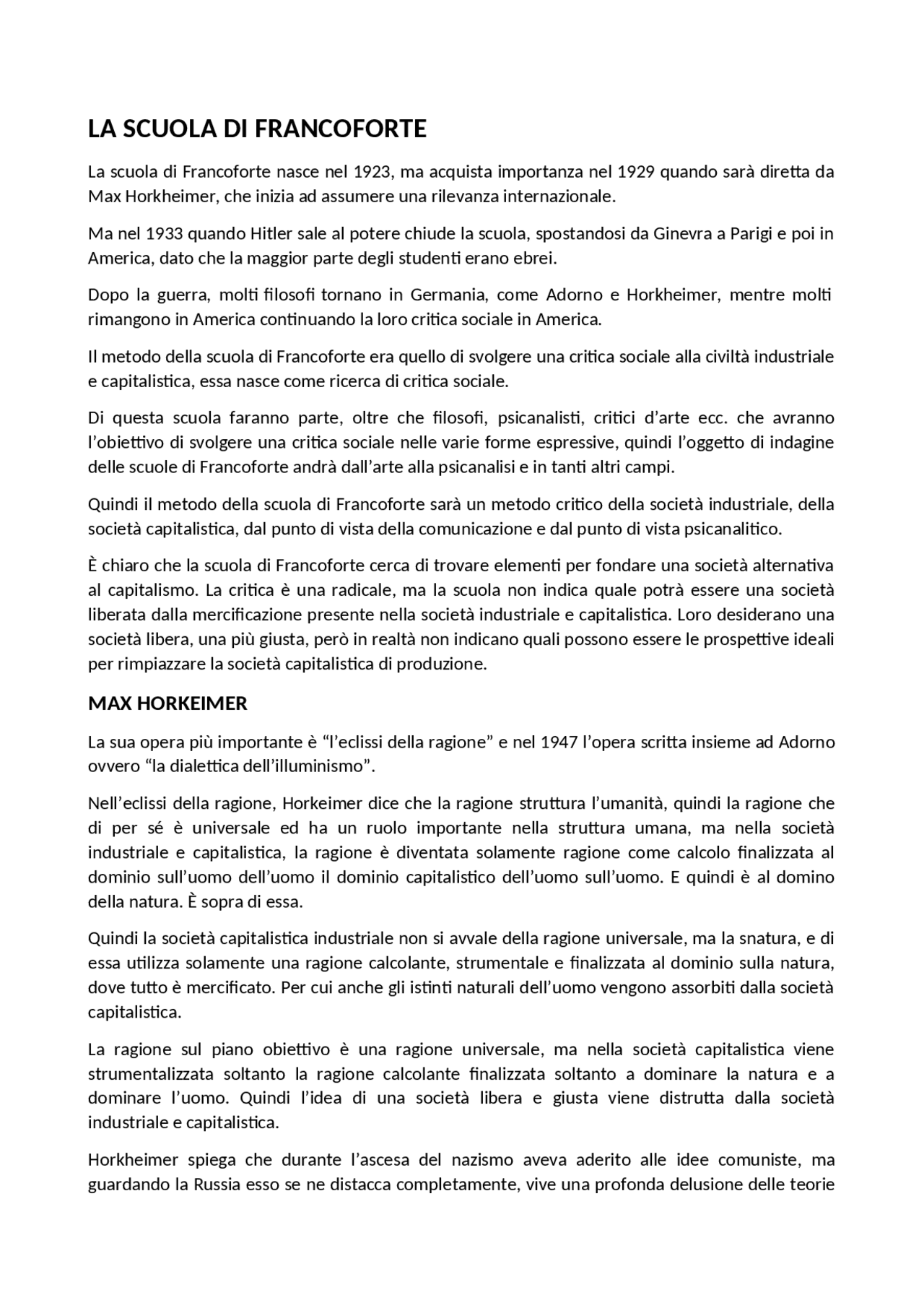 La Scuola Di Francoforte Docsity