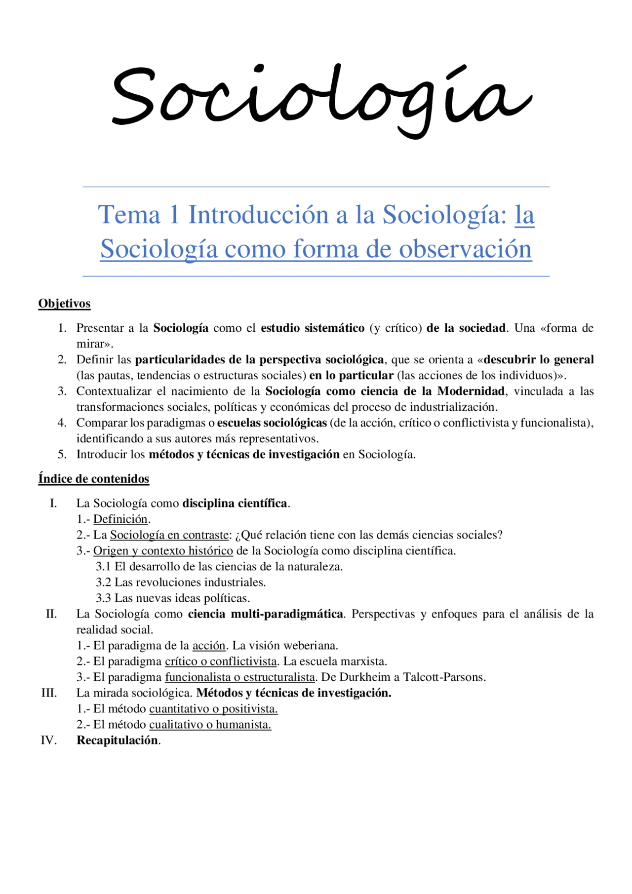 Apuntes Introducción A La Sociología Tema 1 Docsity