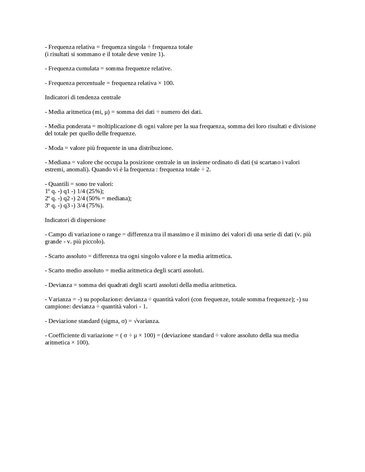 Formulario Statistica Docsity