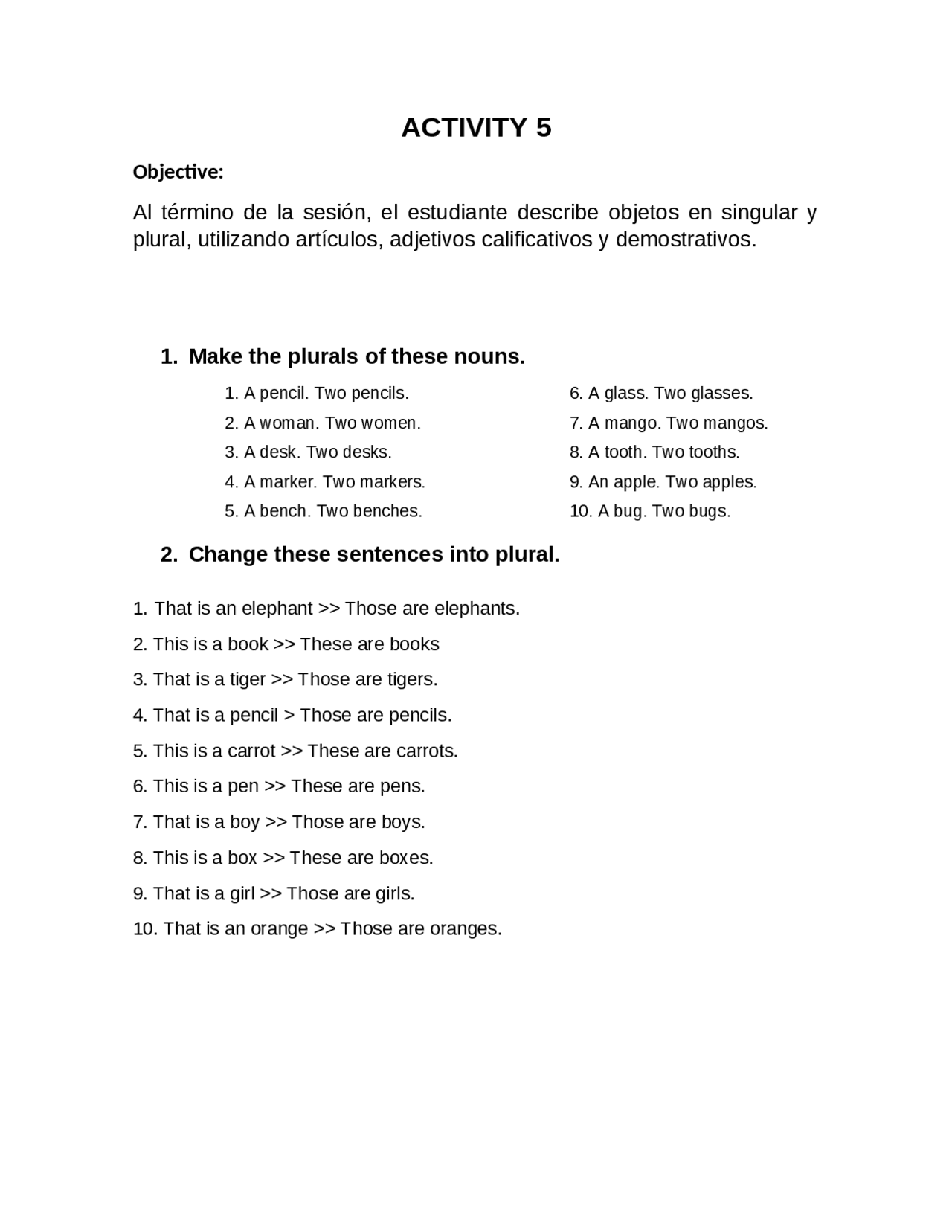 Ingles se presenta una leccion de la seccion 5 - Docsity