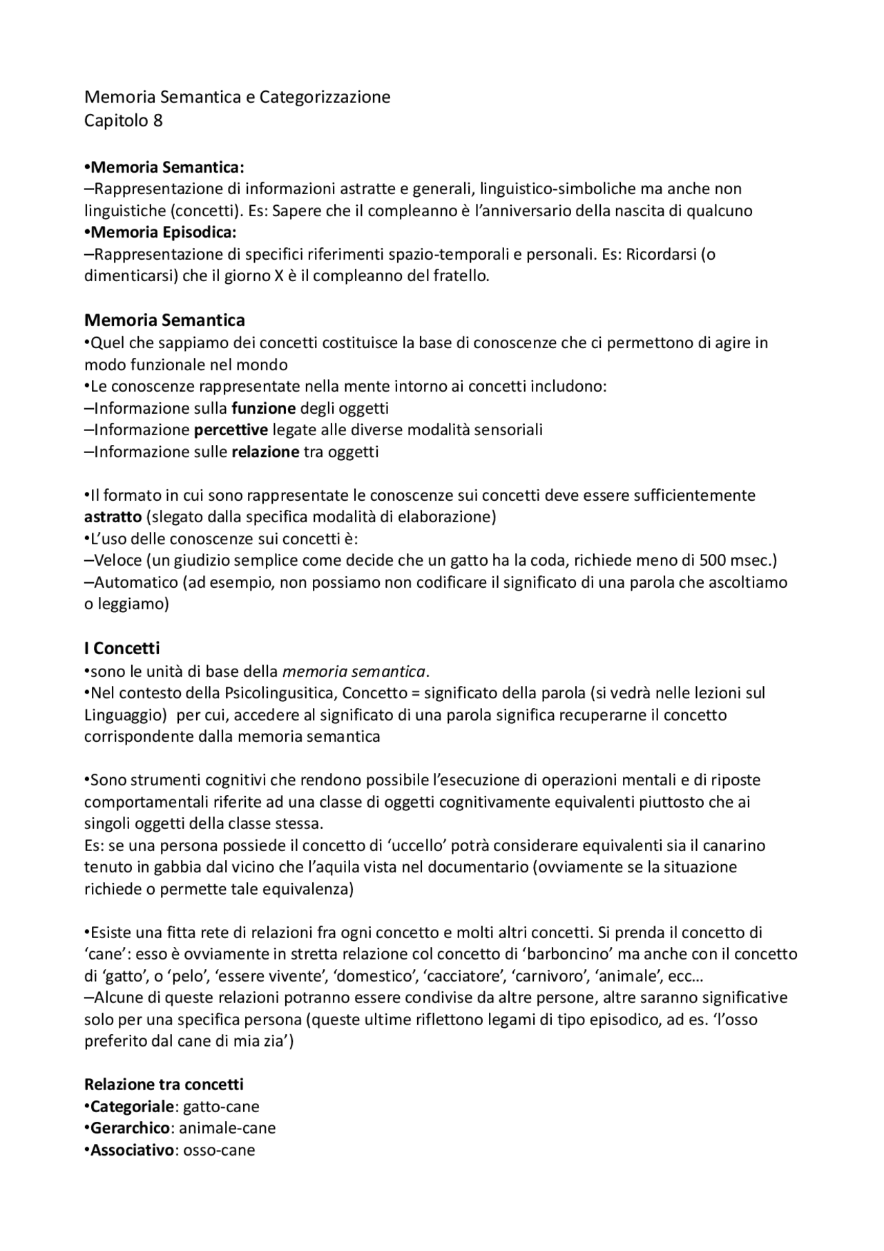 Memoria Semantica E Categorizzazione Docsity
