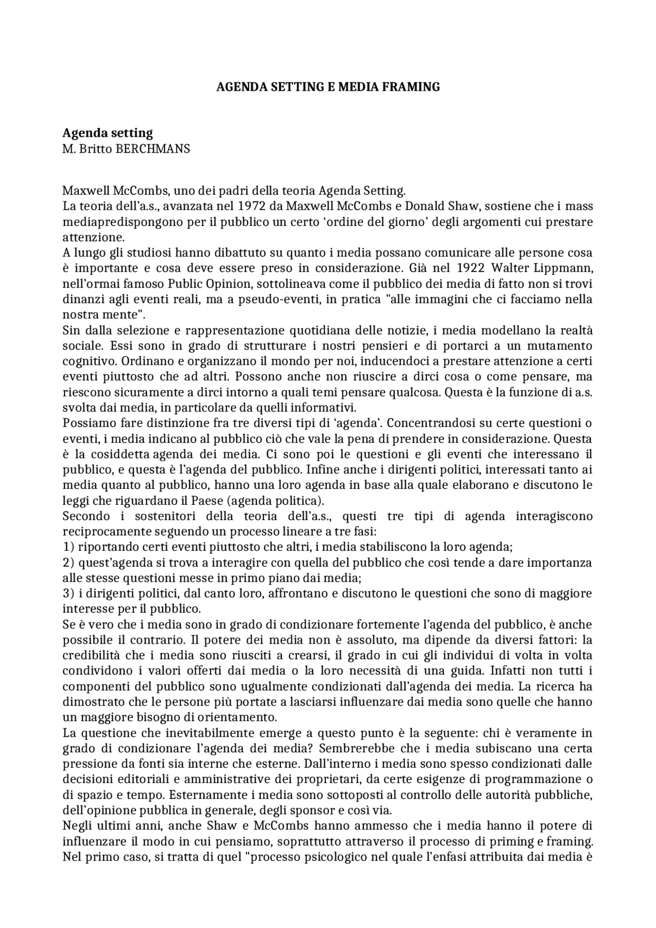 Agenda Setting E Media Framing Docsity