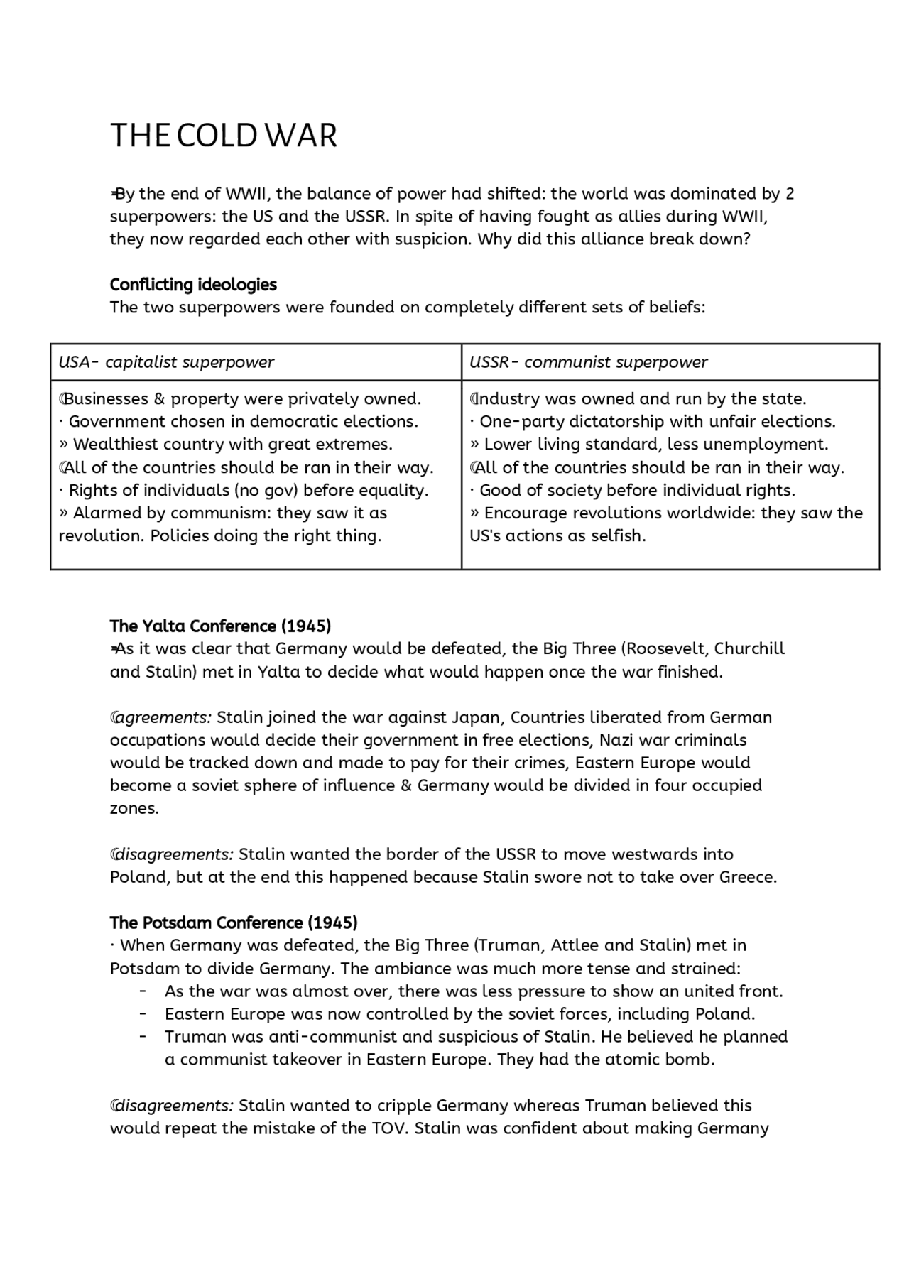 MWH-- Notes concerning The Cold War - Docsity