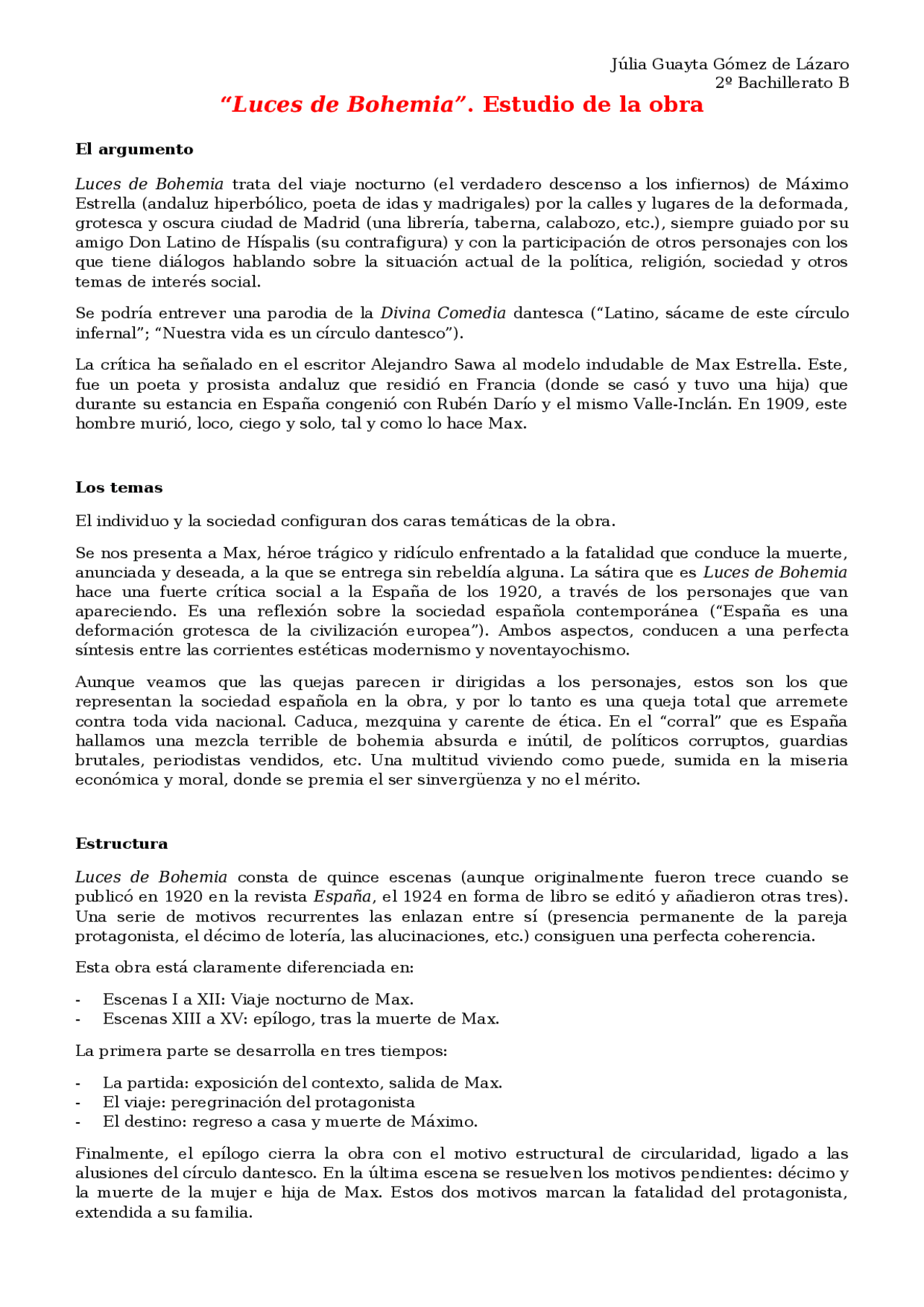 Luces De Bohemia Apuntes Completos Apuntes De Lengua Y Literatura