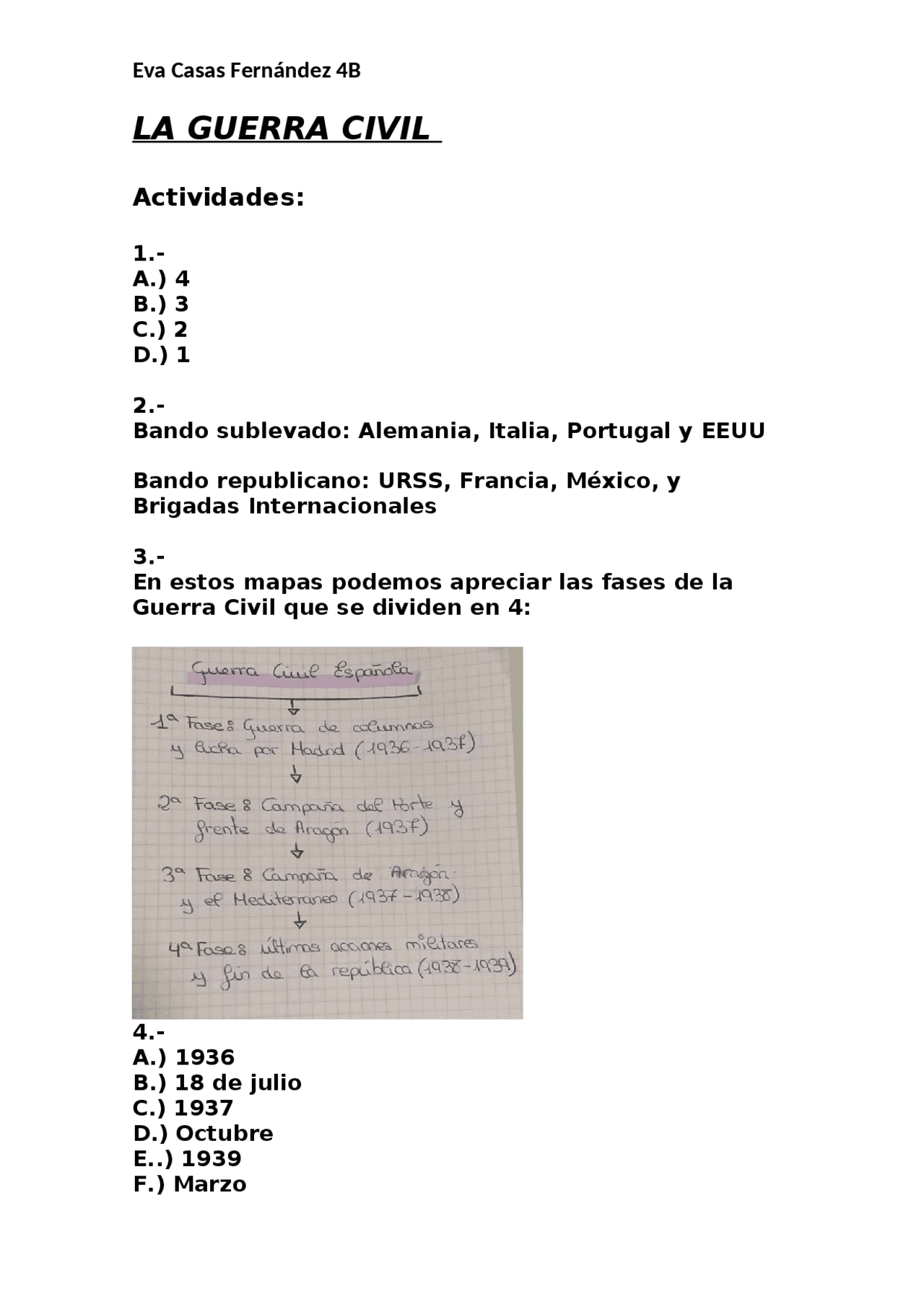Guerra Civil Española | Ejercicios de Historia | Docsity