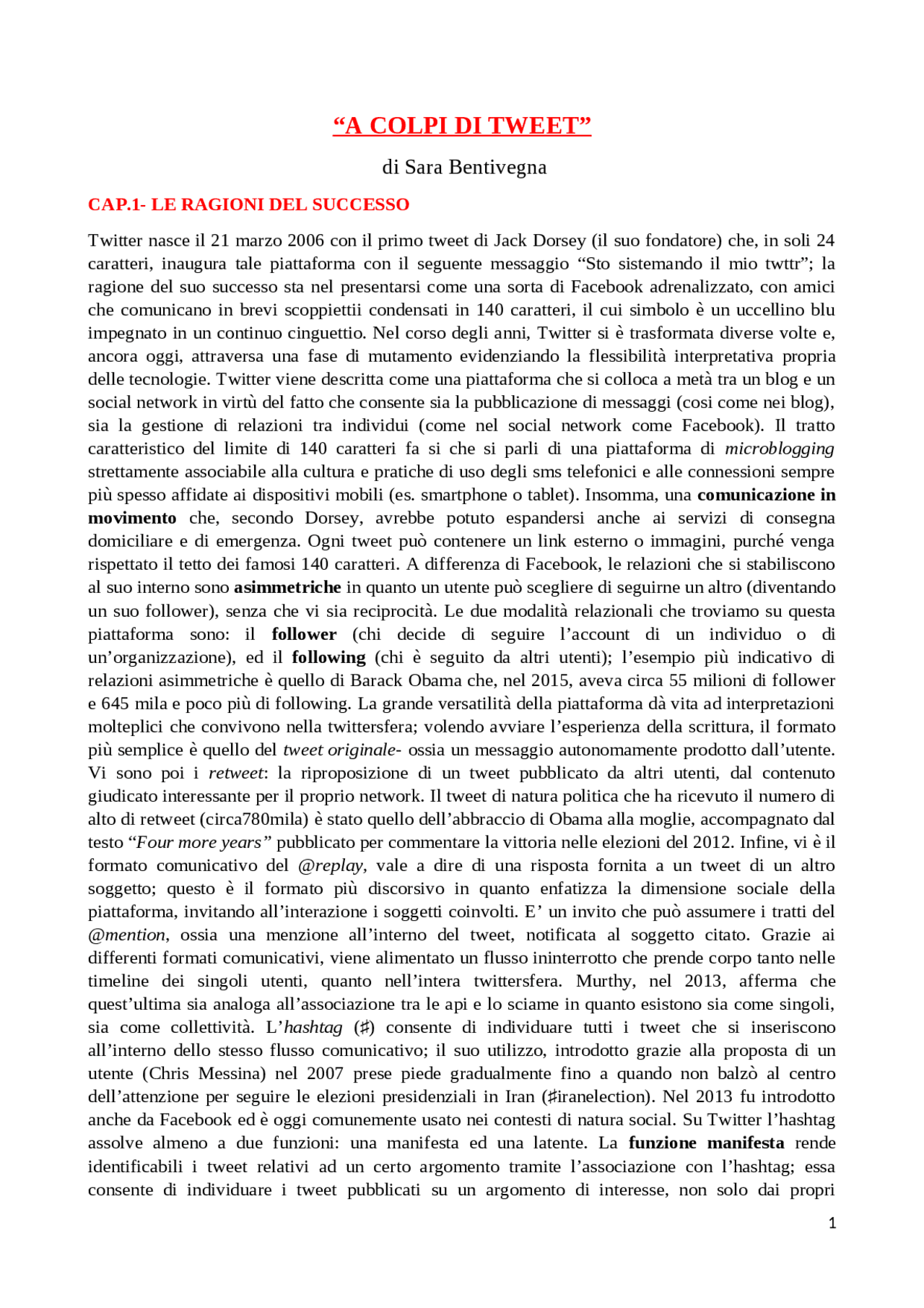A Colpi Di Tweet Di Sara Bentivegna Docsity