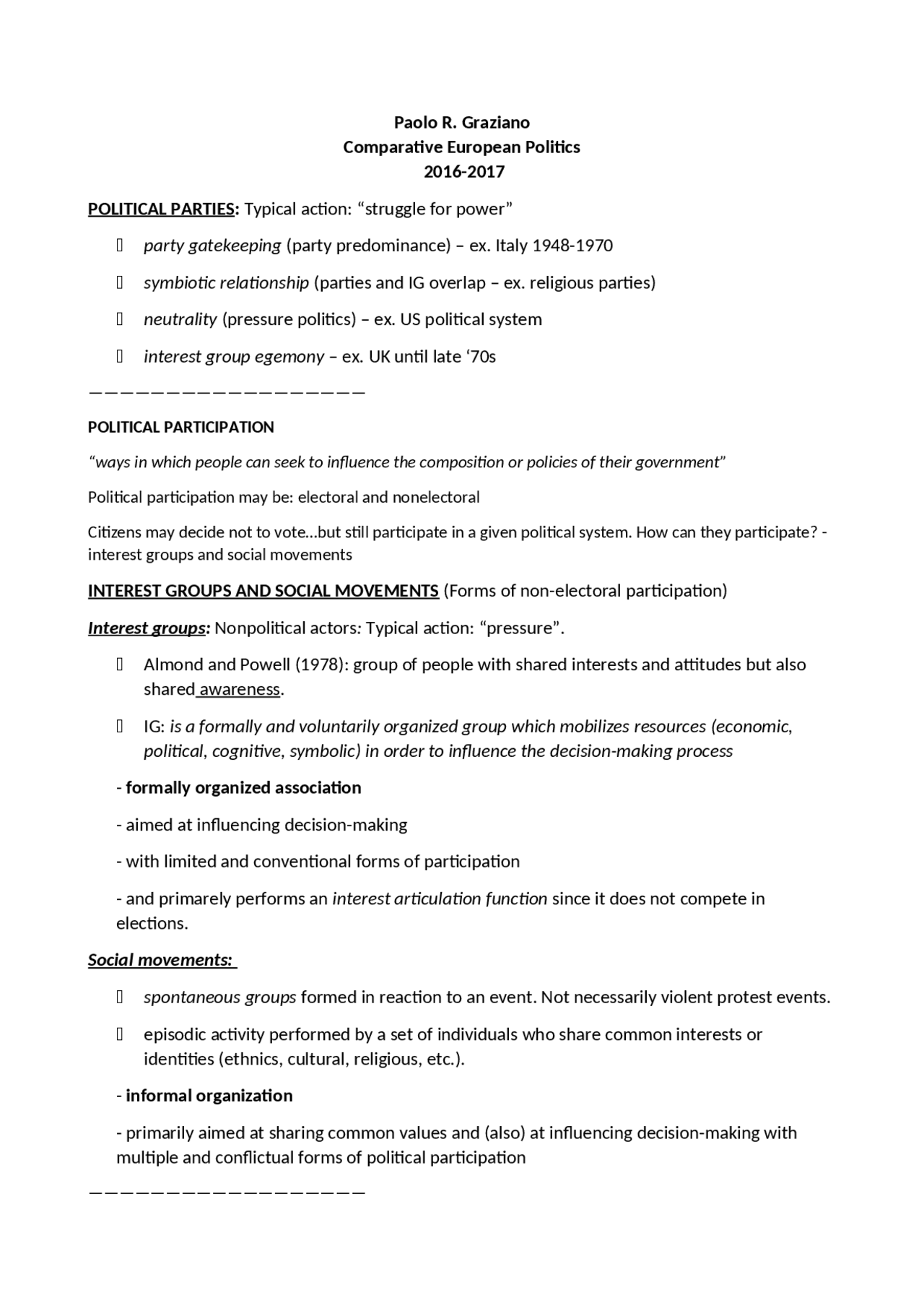 Comparative European Politics - Docsity