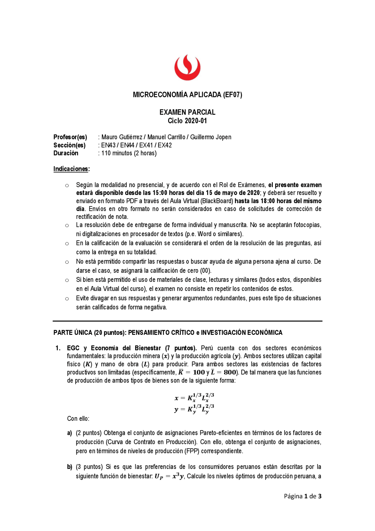 Examen Parcial MicroeconomÍa Aplicada Upc 2020 Exámenes De