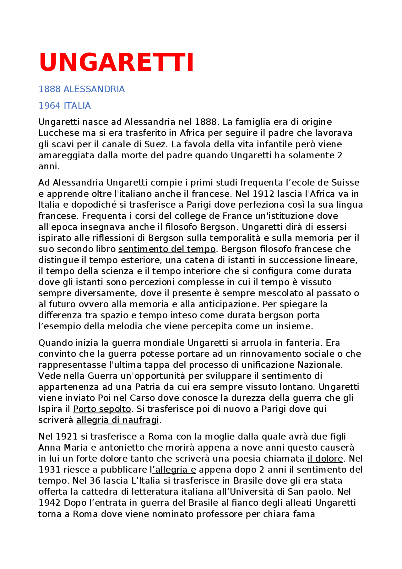 Riassunto Di Ungaretti Docsity